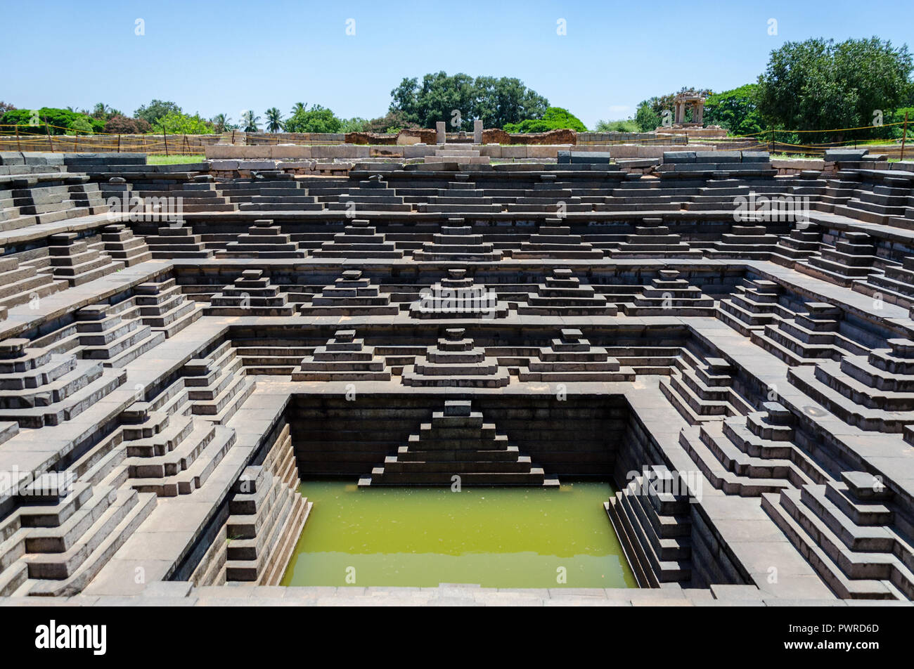 Stepped square water tank inside the Royal Enclosure at Hampi ...