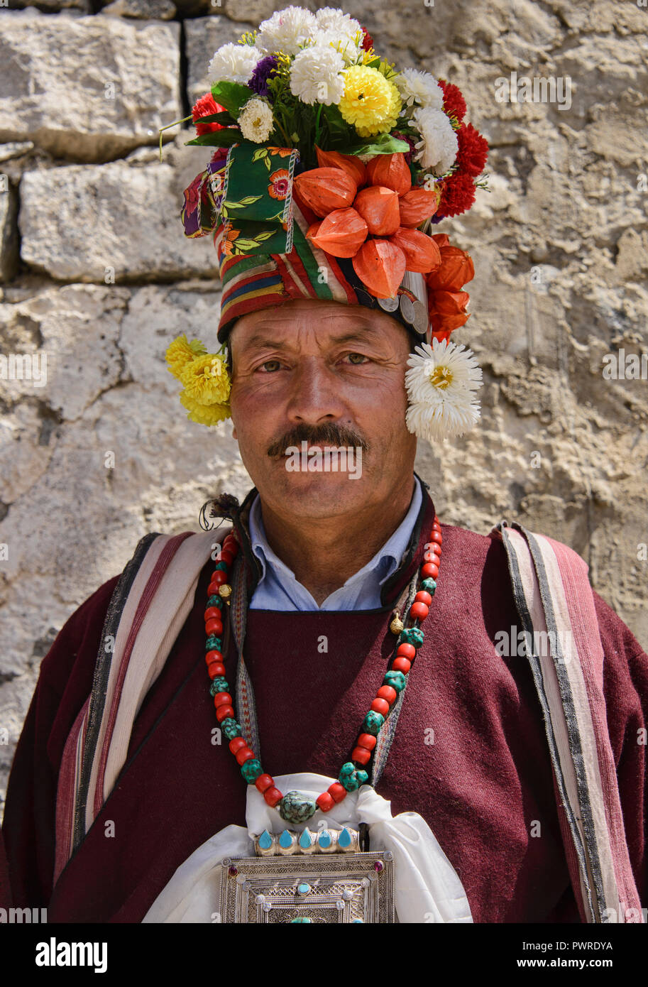 Aryan (Brogpa) men in traditional costume, Biama village, Ladakh, India ...
