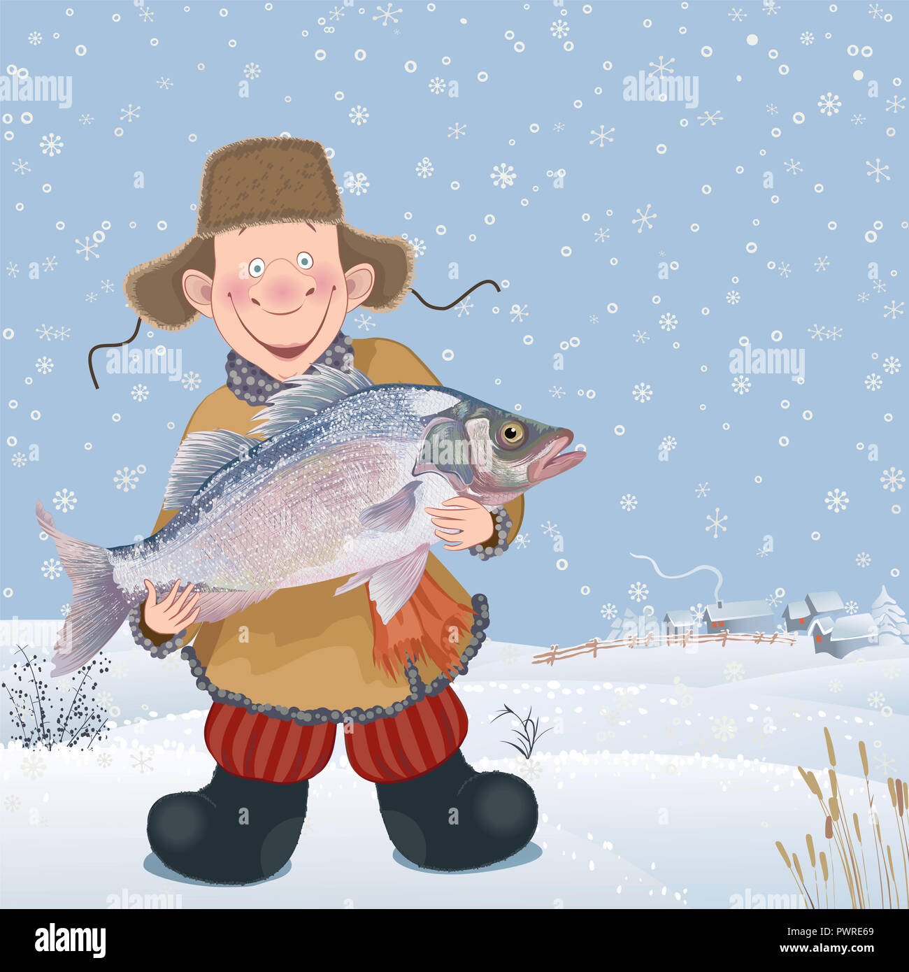 Cheerful guy with a caught big fish Stock Photo - Alamy