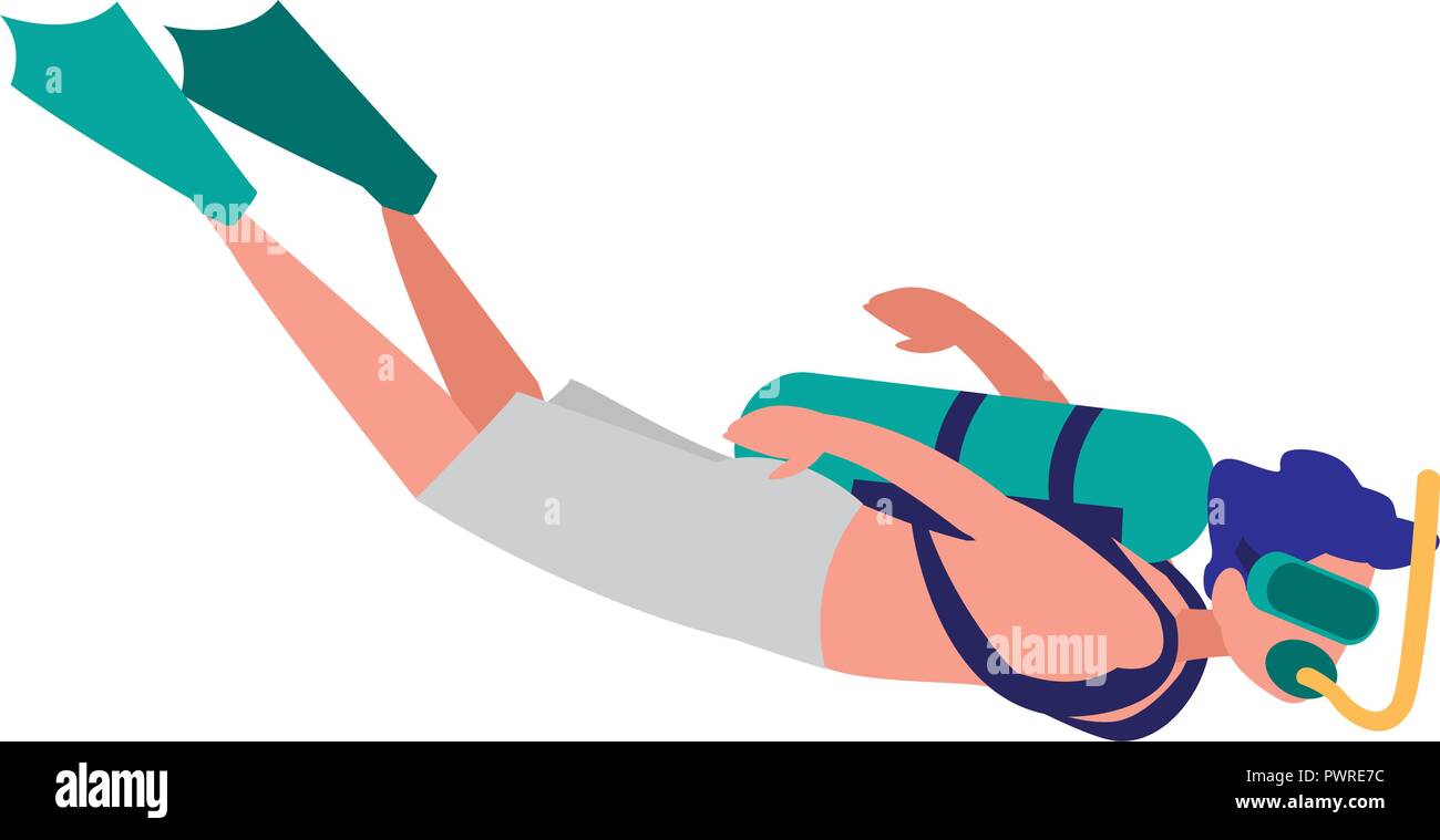 scuba diver man diving over white background, vector illustration Stock ...