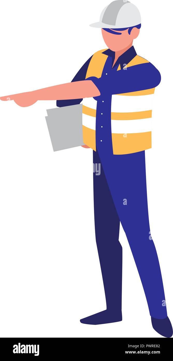 construction worker with safety equipment over white background, vector ...