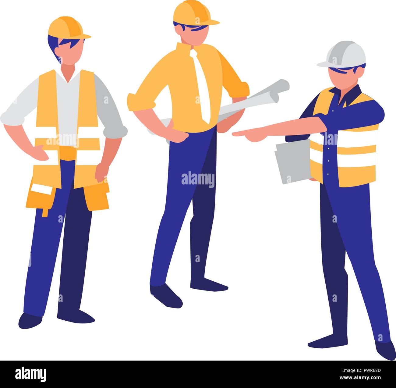 construction workers with tools over white background, colorful design ...