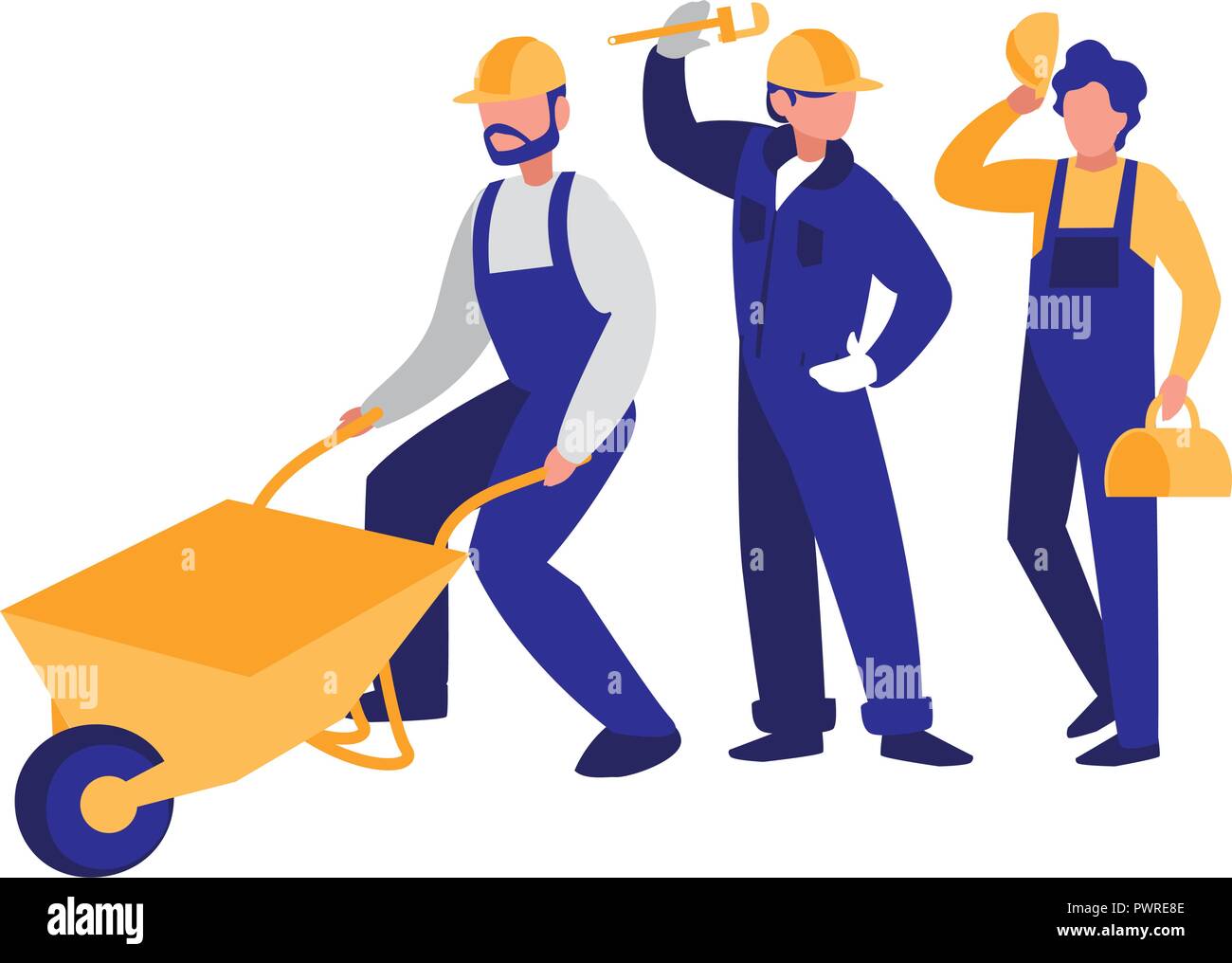 construction workers with tools over white background, colorful design ...