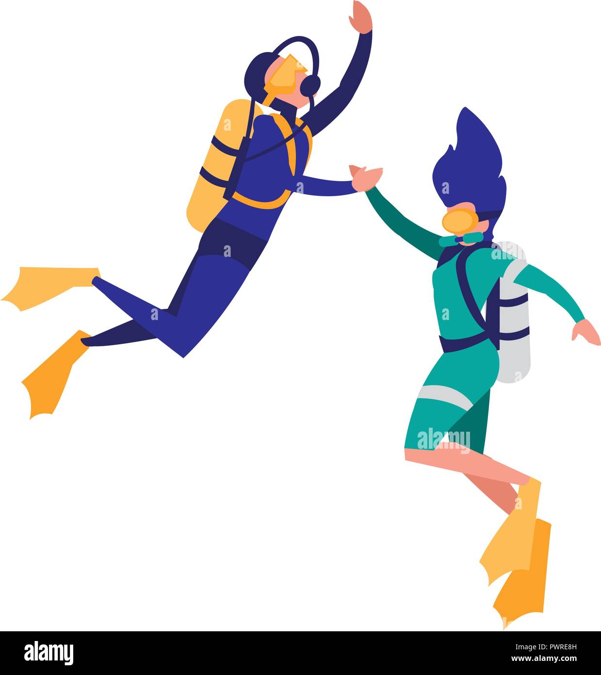 scuba divers with equipment over white background, vector illustration ...