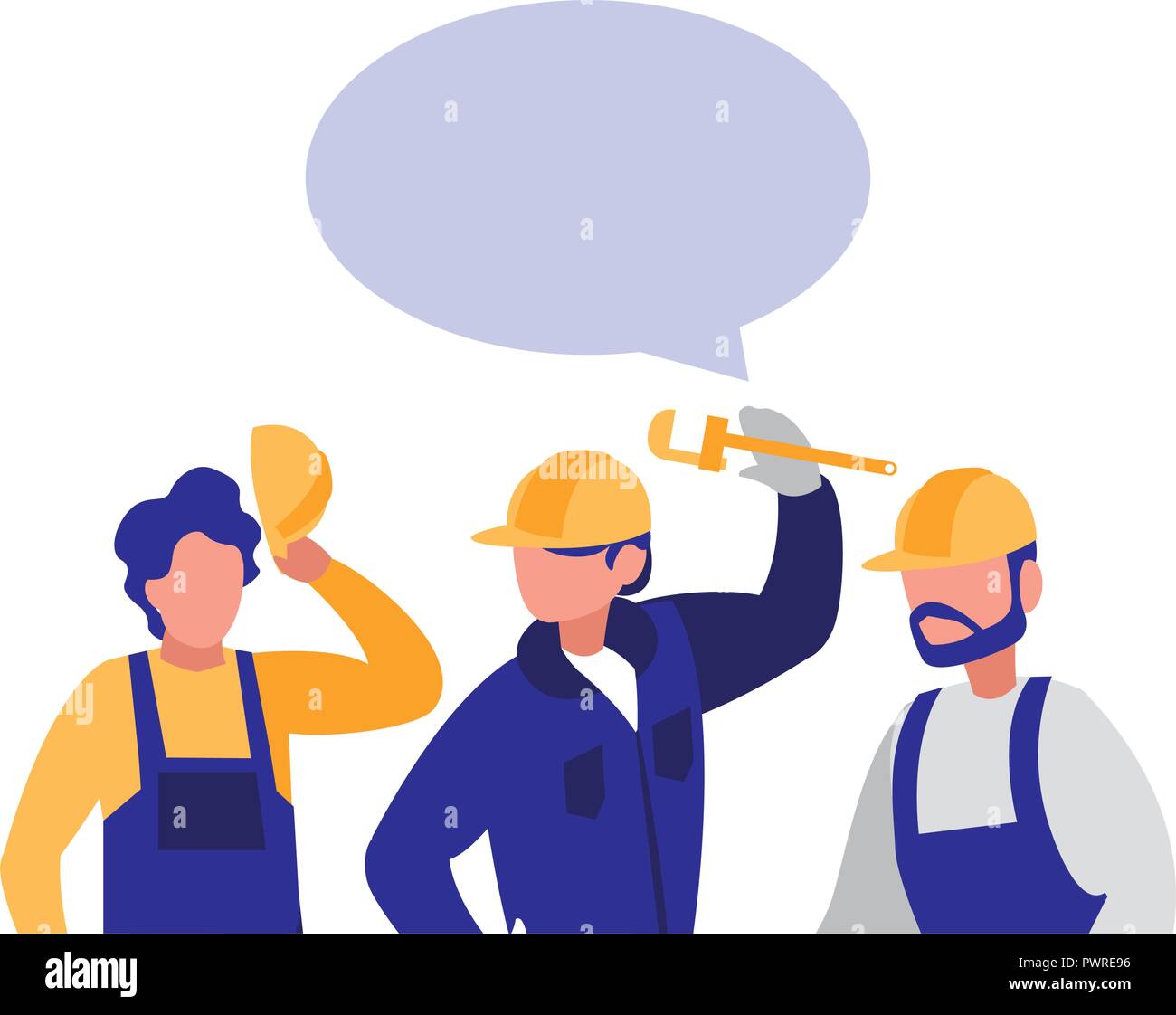 construction builders having conversation over white background, vector ...