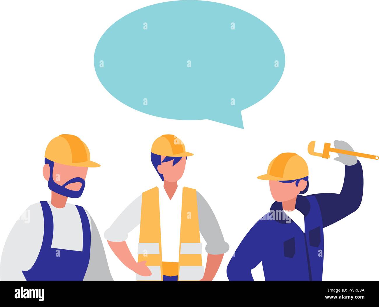 construction builders having conversation over white background, vector ...