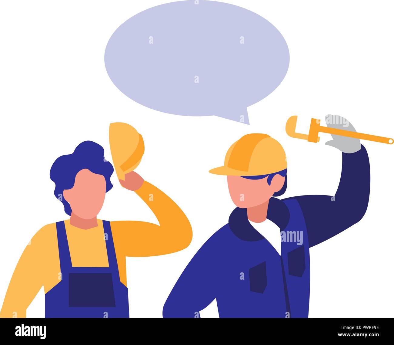 construction builders having conversation over white background, vector ...