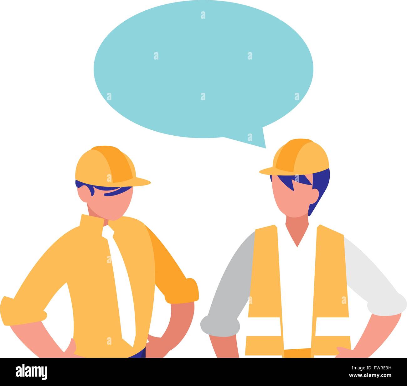 construction builders having conversation over white background, vector ...
