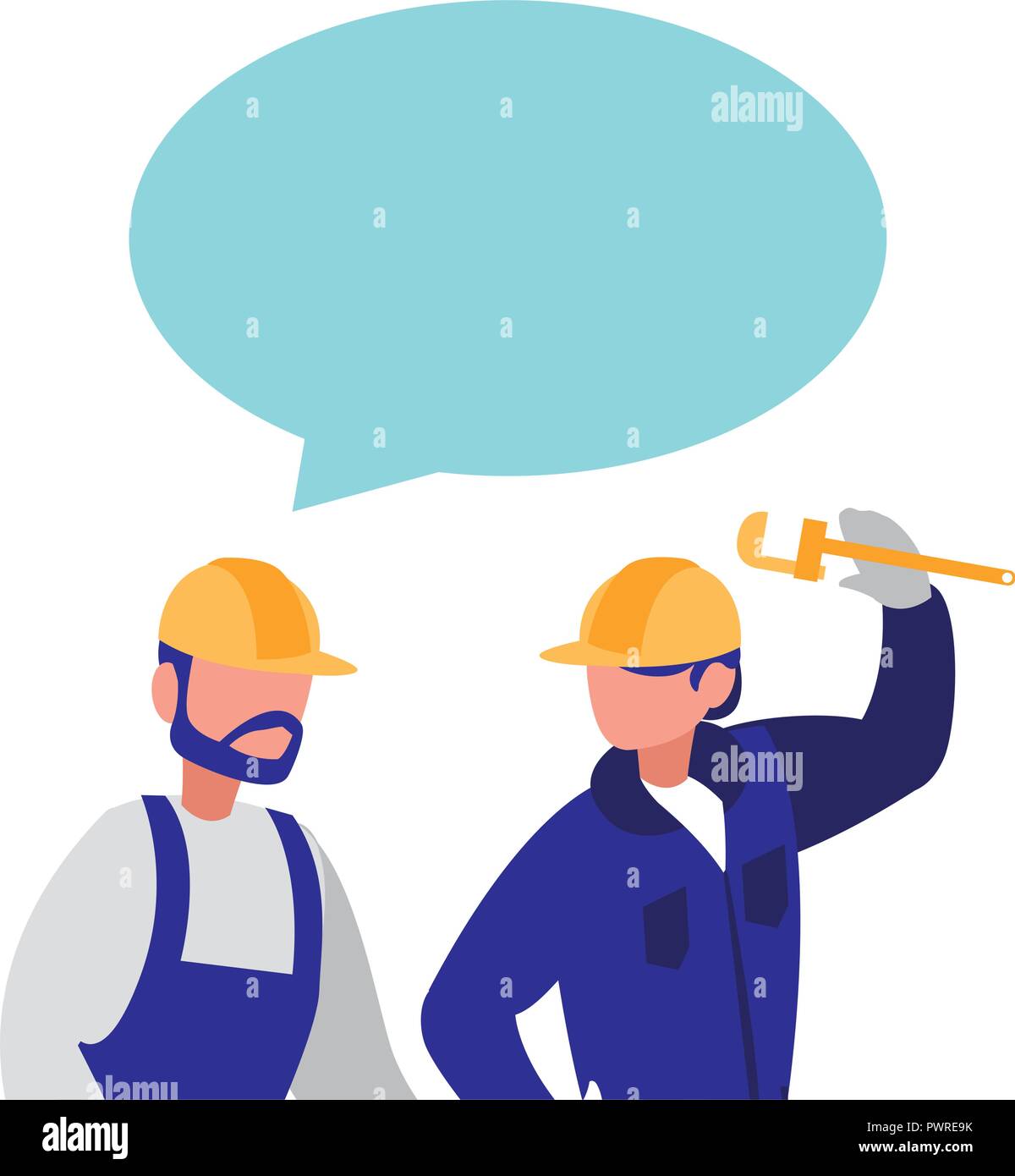 construction builders having conversation over white background, vector ...