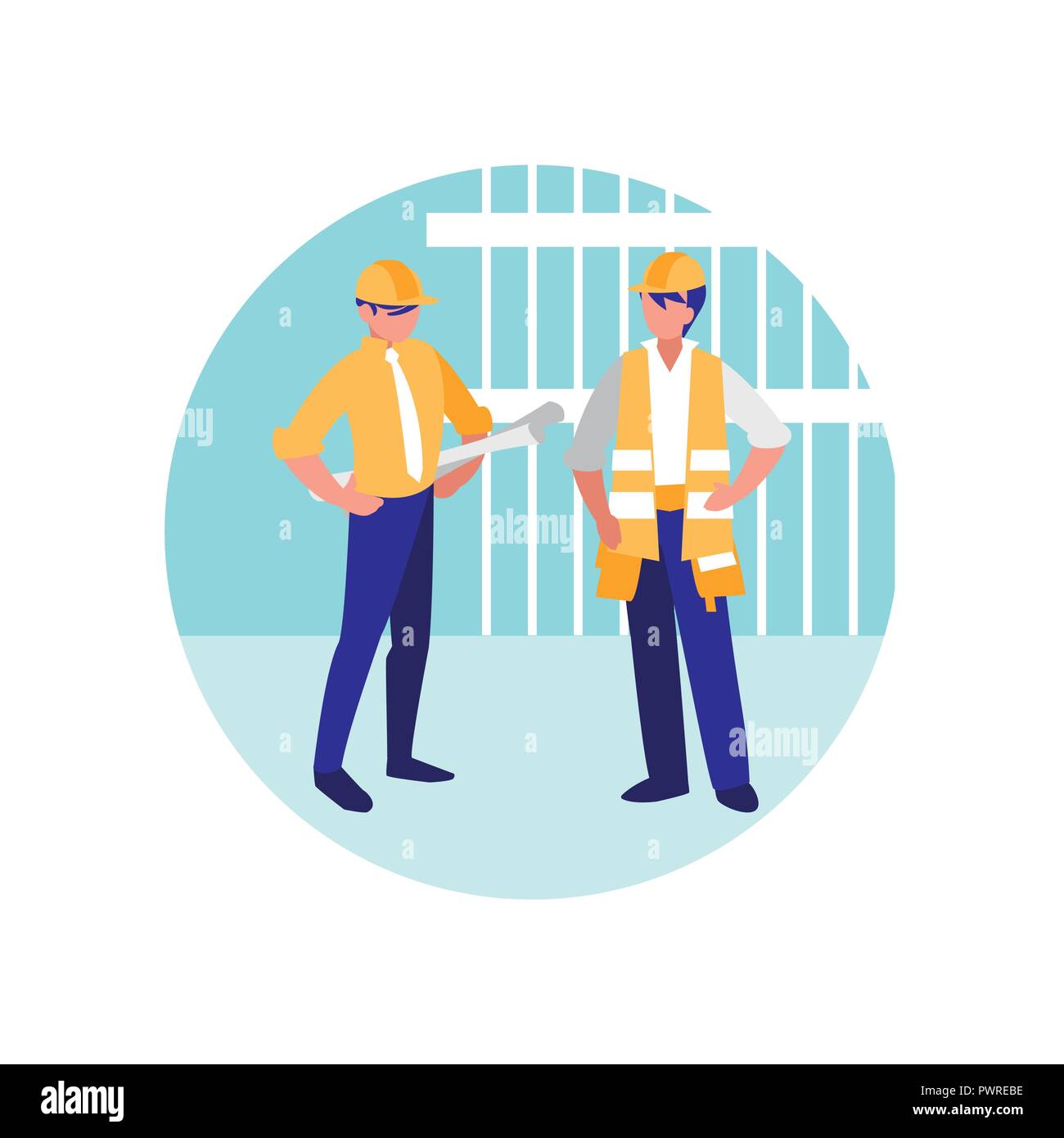 construction workers with tools over white background, colorful design ...