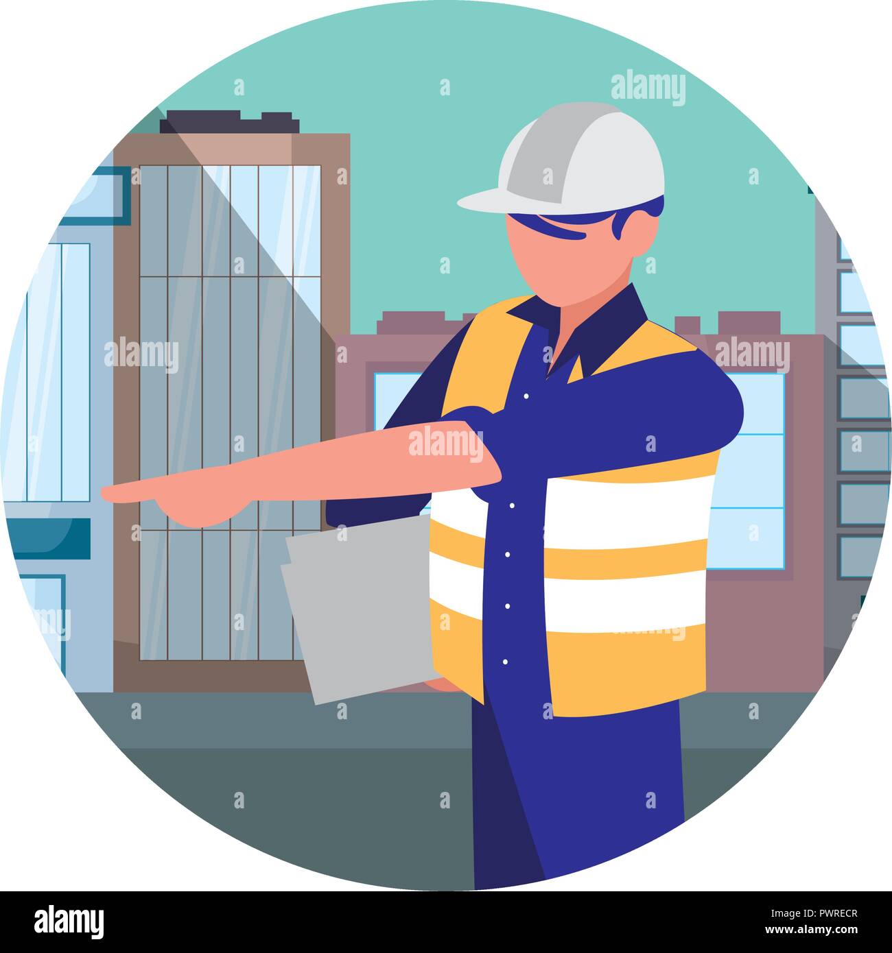 construction worker with safety equipment over white background, vector ...