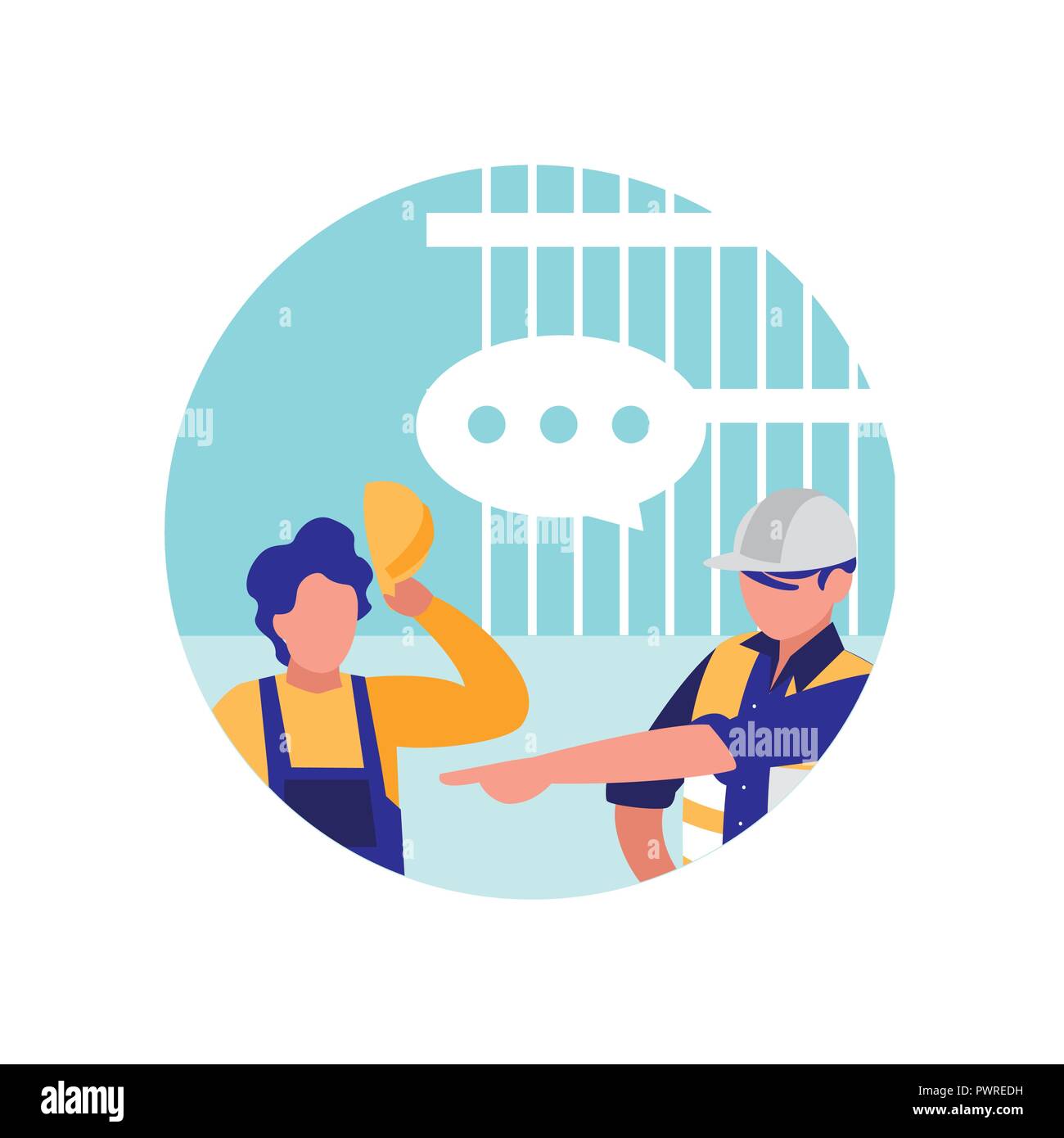 construction builders having conversation over white background, vector ...