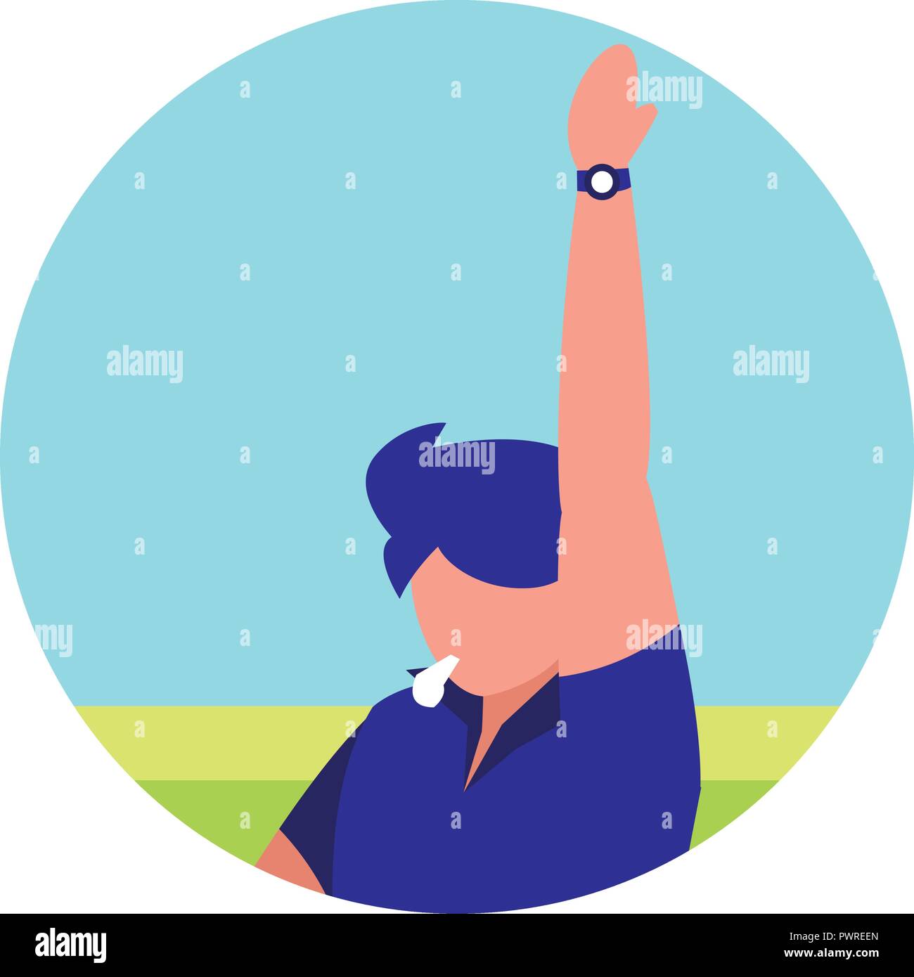 referee announcing foul play with a whistle over white background ...