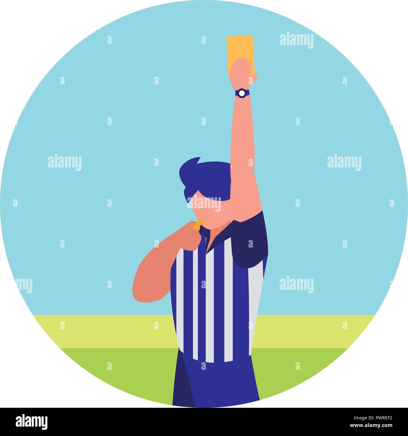 referee announcing foul play with a whistle over white background ...