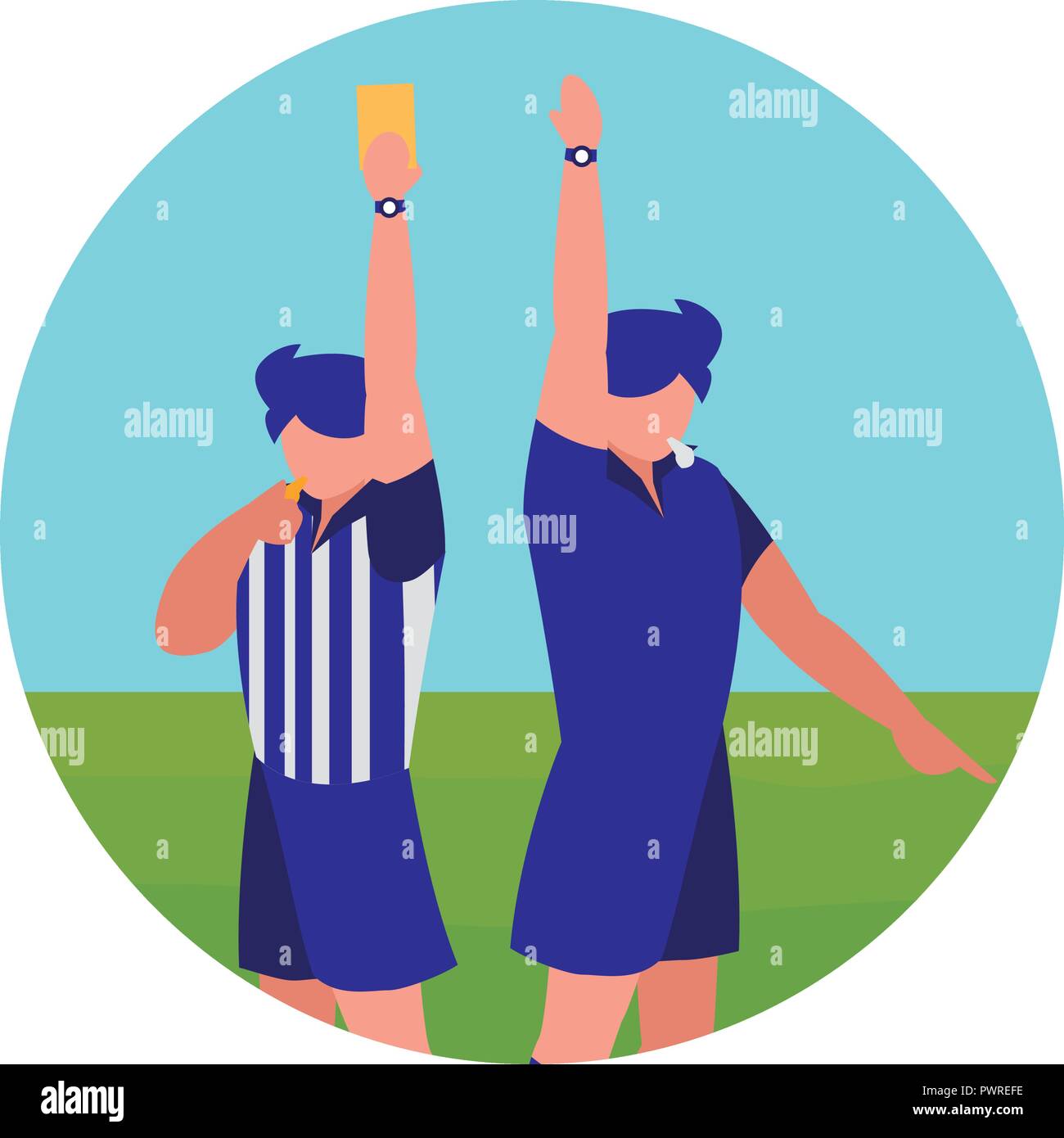 referee announcing foul play with a whistle over white background ...