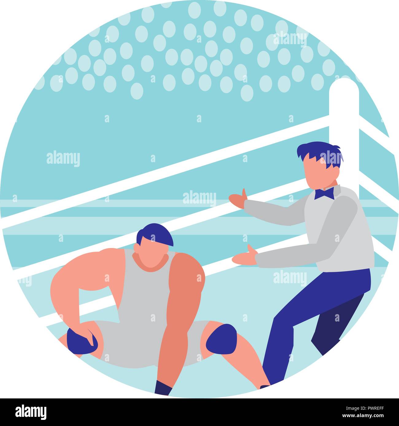 boxing referee and boxer icon over white background, vector ...