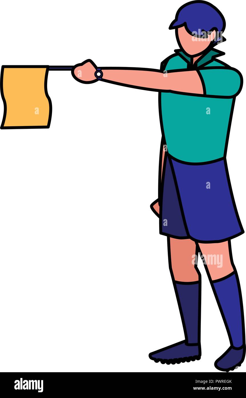 soccer linesman referee with a flag icon over white background, vector ...