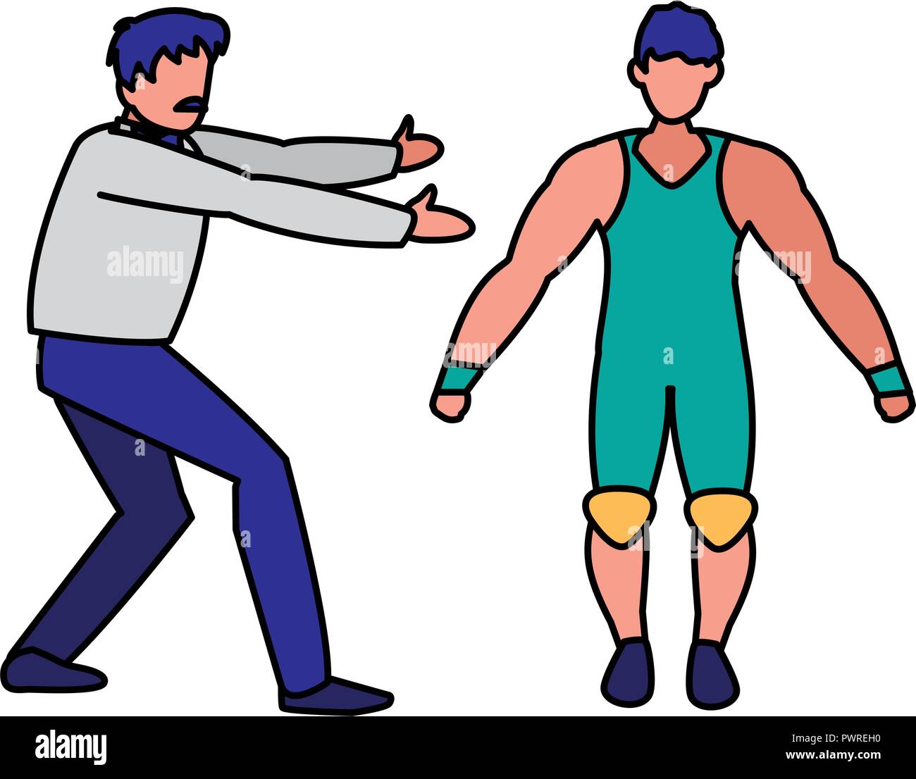 boxing referee and boxer icon over white background, vector ...