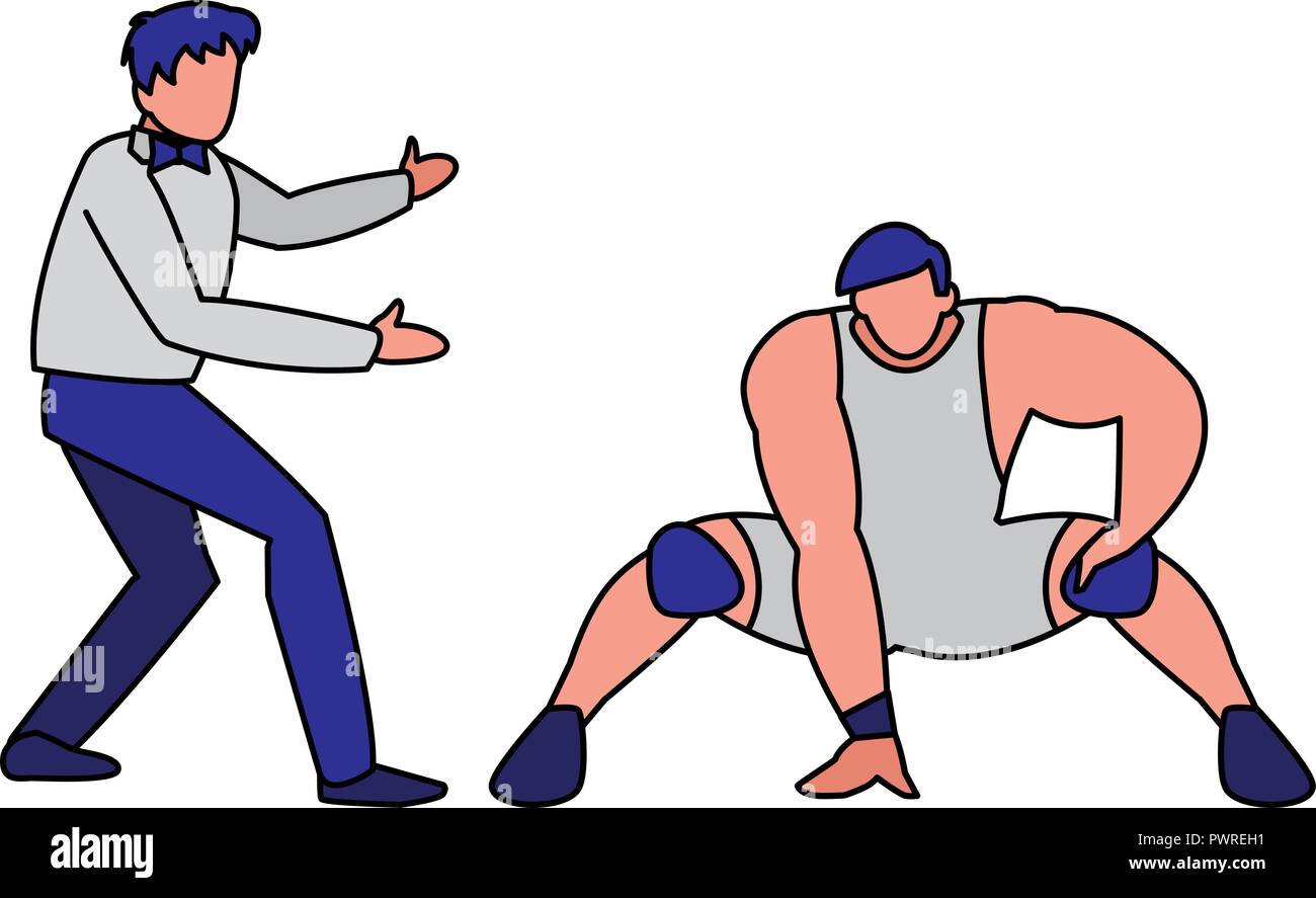 boxing referee and boxer icon over white background, vector ...