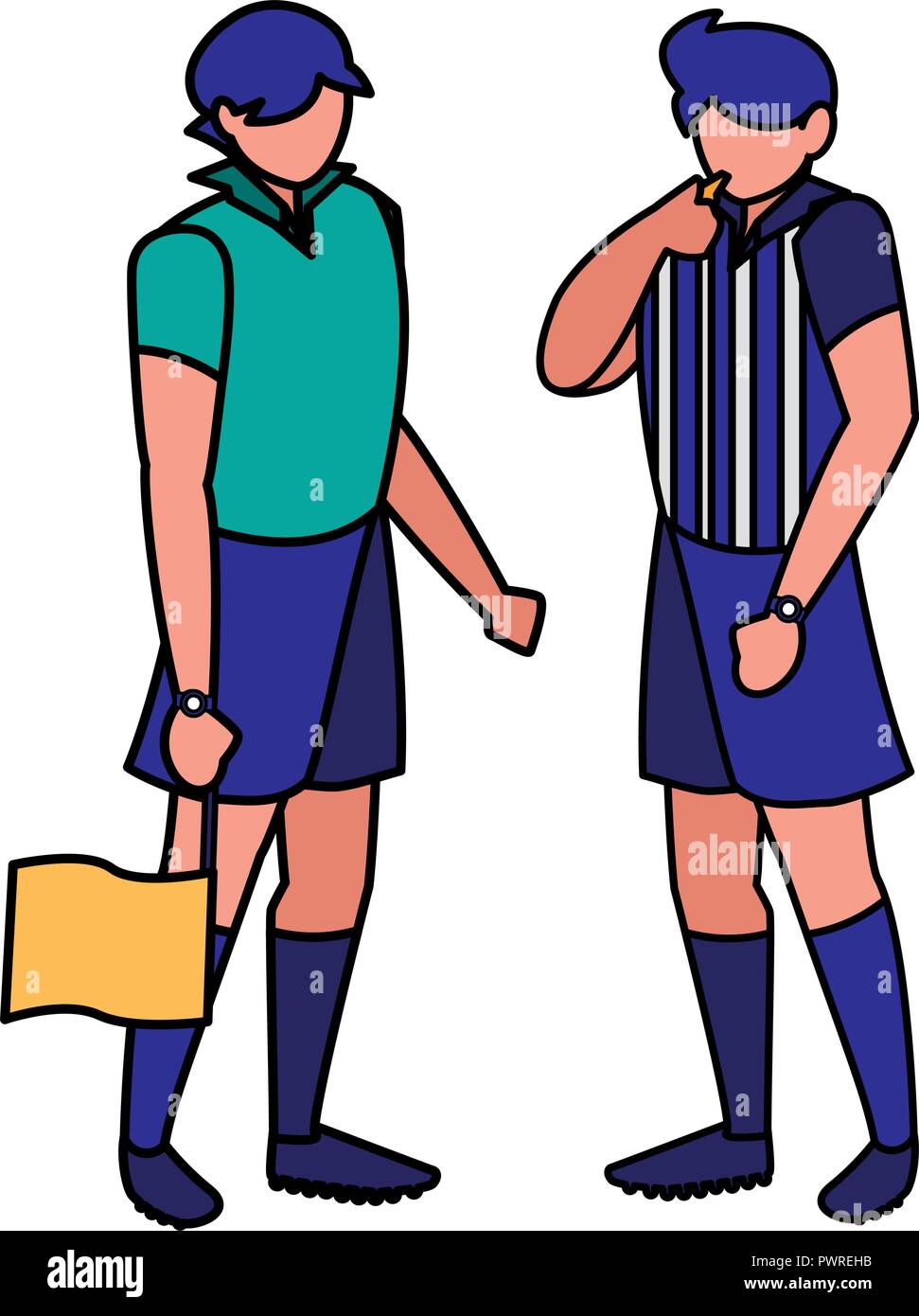 soccer linesman referees with a flag icon over white background, vector ...