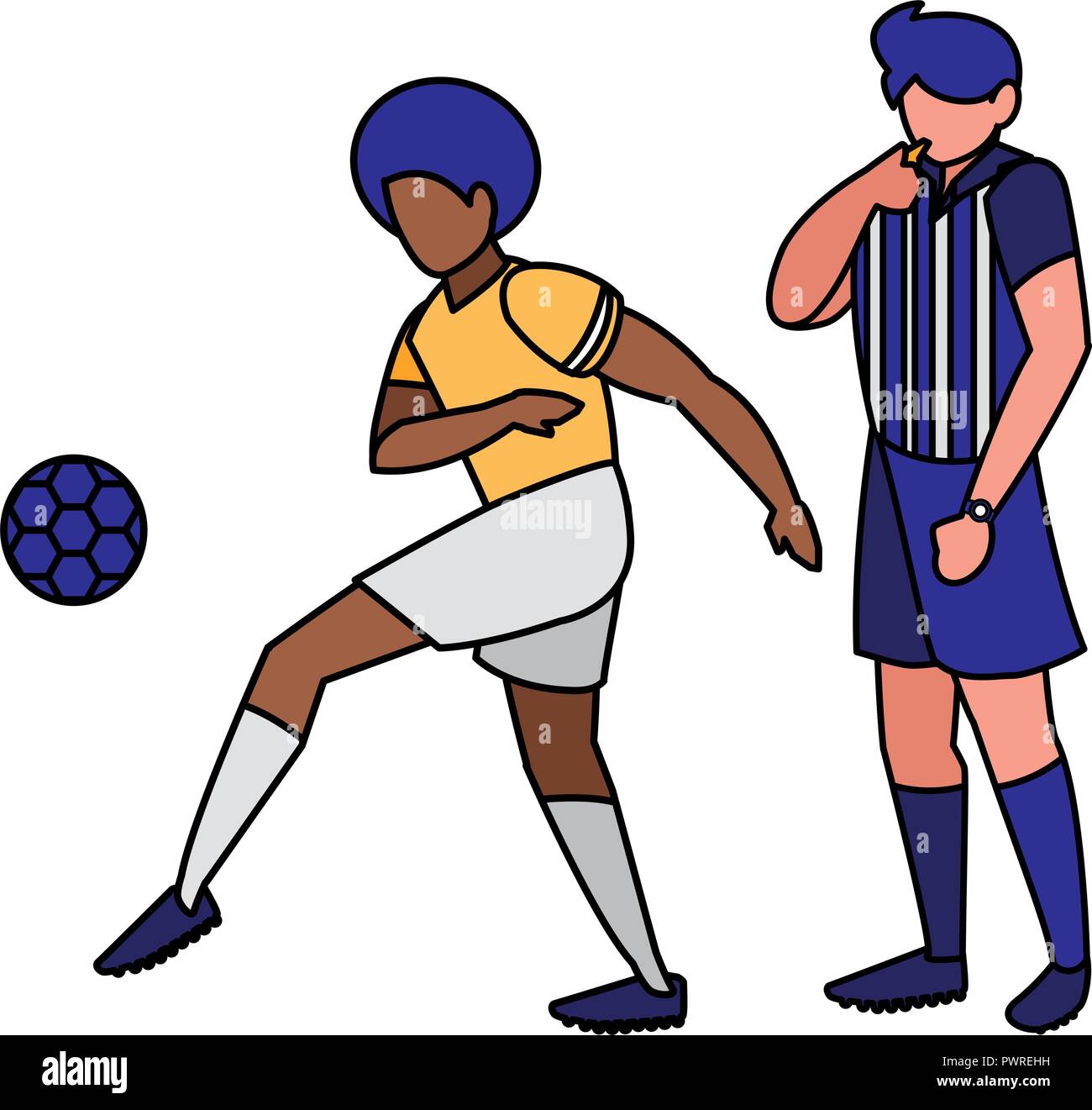 soccer referee and player icon over white background, vector ...