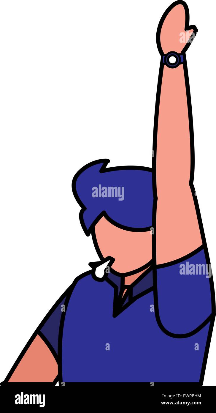 referee announcing foul play with a whistle over white background ...