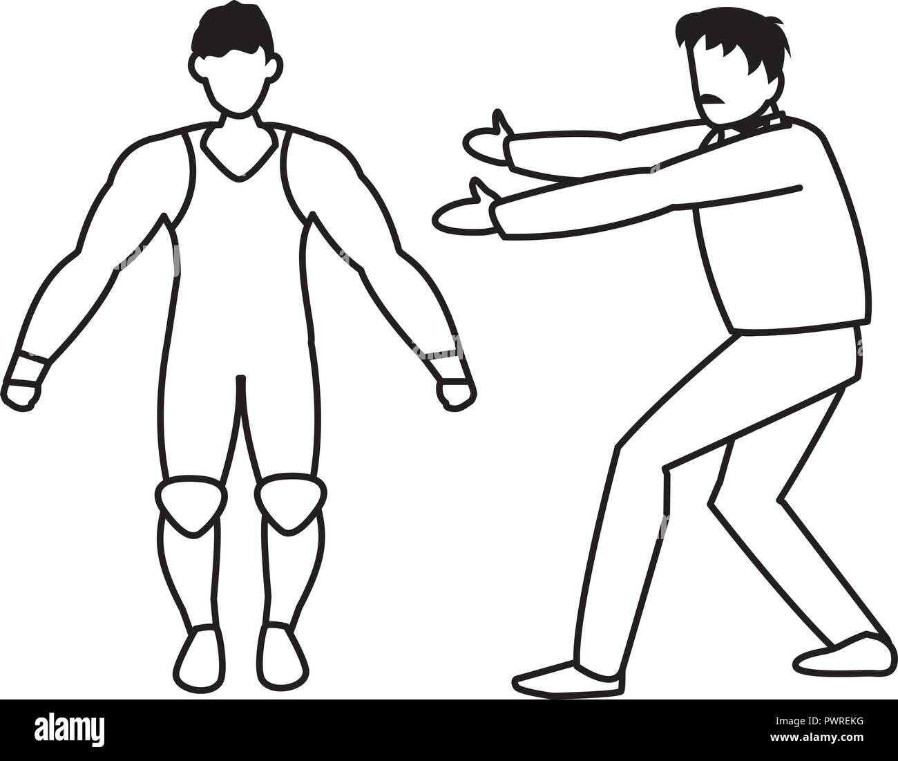 boxing referee and boxer icon over white background, vector ...