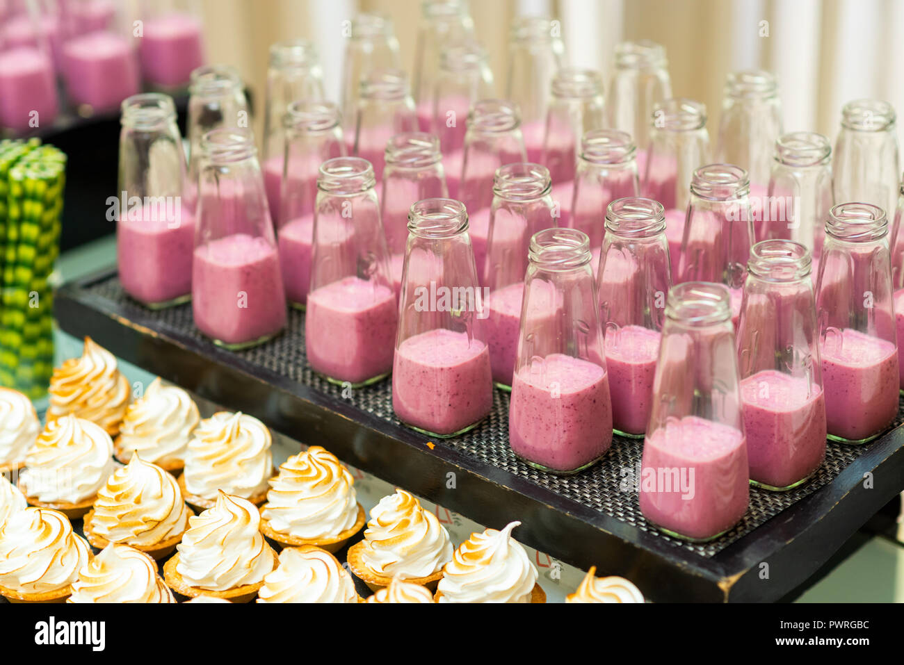 bottled yoghurts on the buffet table Stock Photo - Alamy