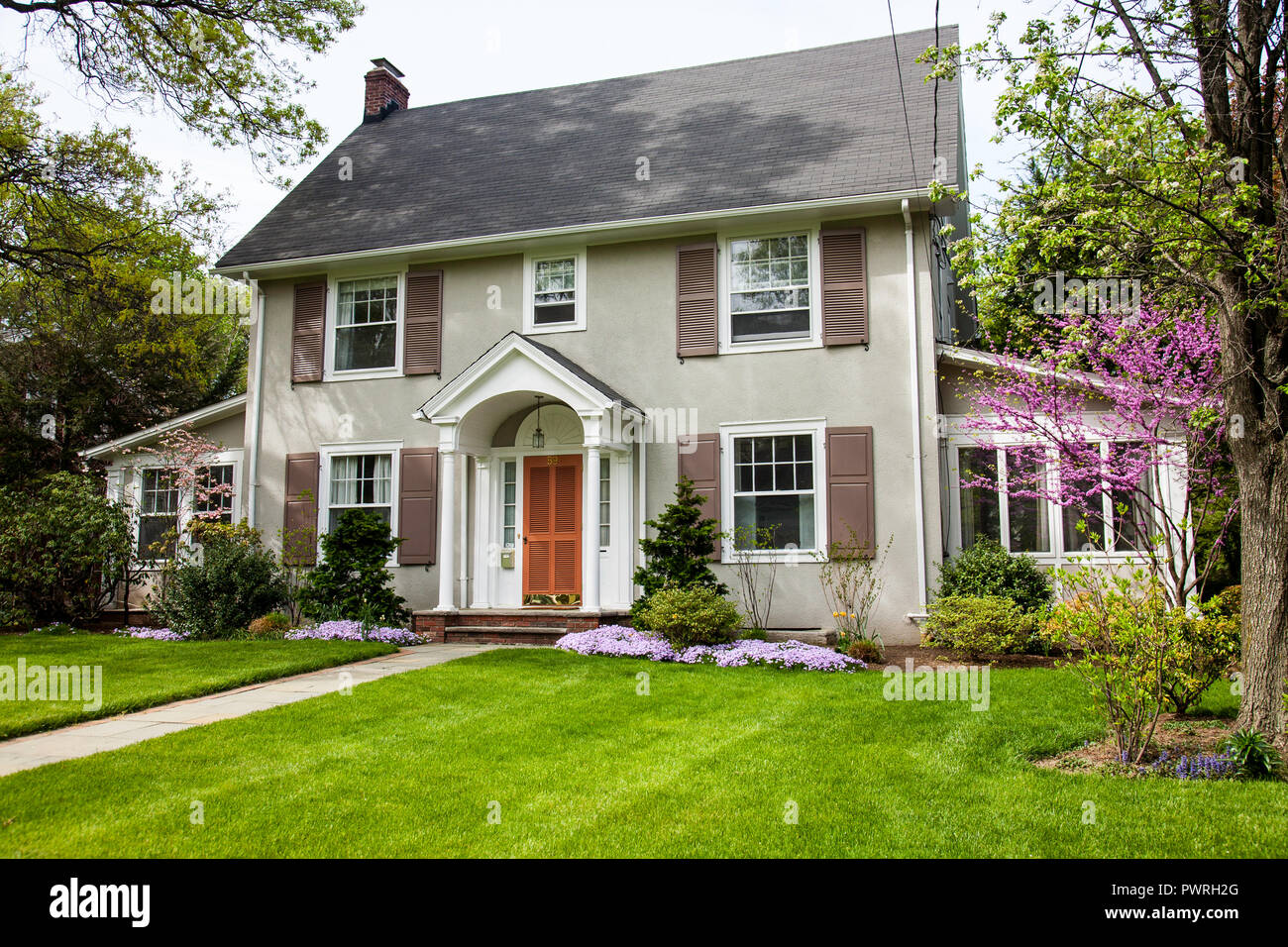 Stately colonial style two-story home in the northeast, USA Stock Photo ...