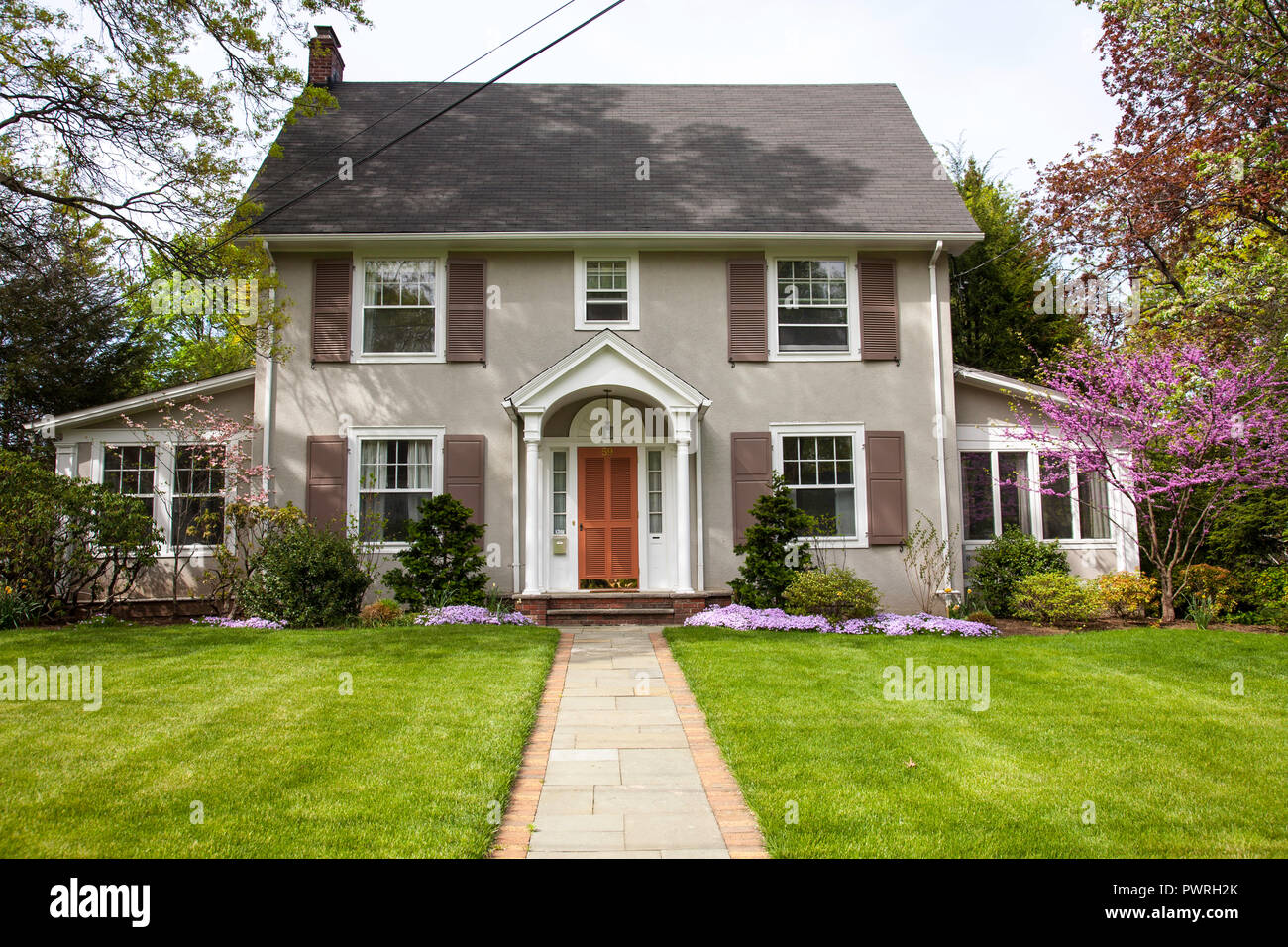Stately colonial style two-story home in the northeast, USA Stock Photo ...