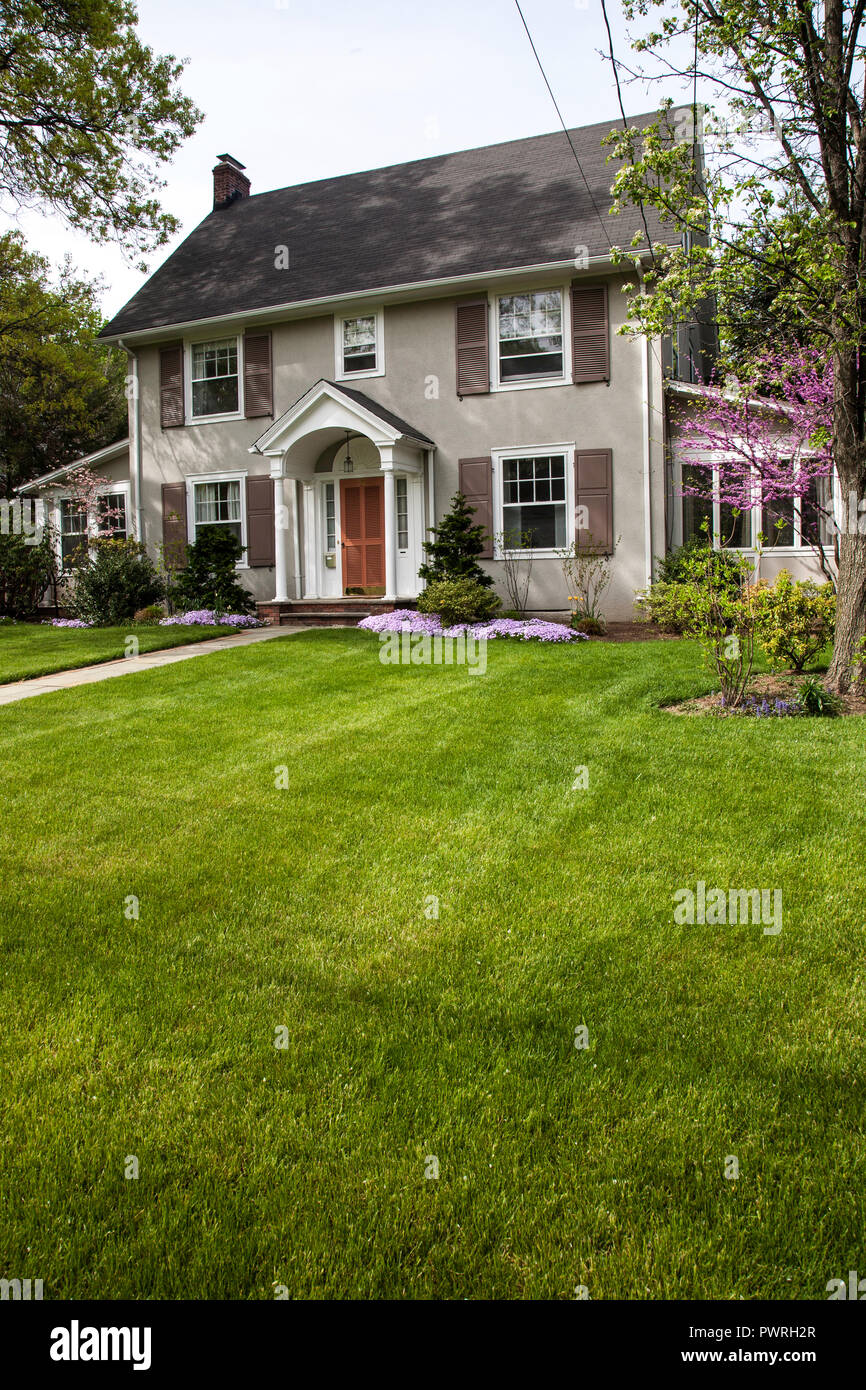 Stately colonial style two-story home in the northeast, USA Stock Photo ...