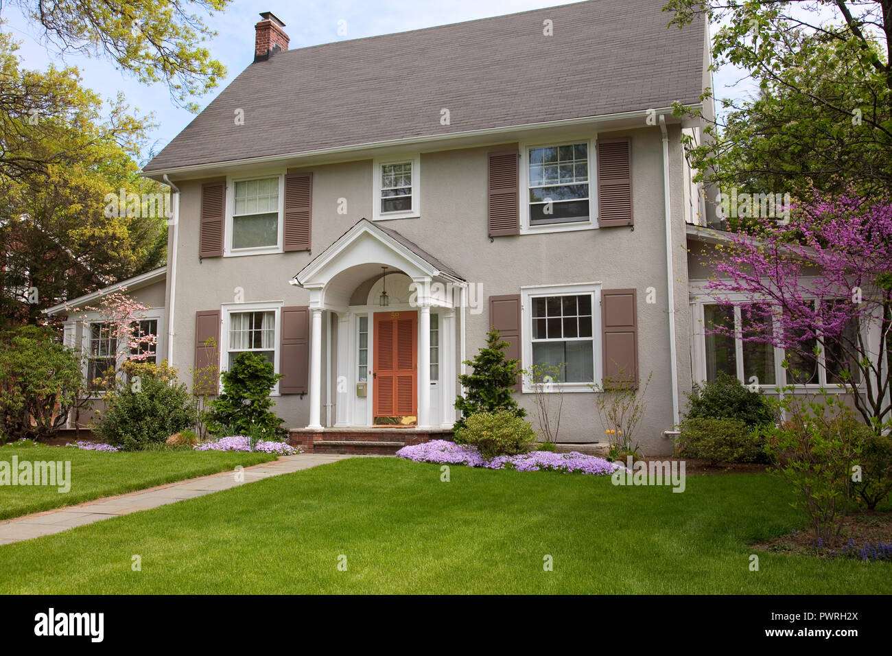 Stately colonial style two-story home in the northeast, USA Stock Photo ...