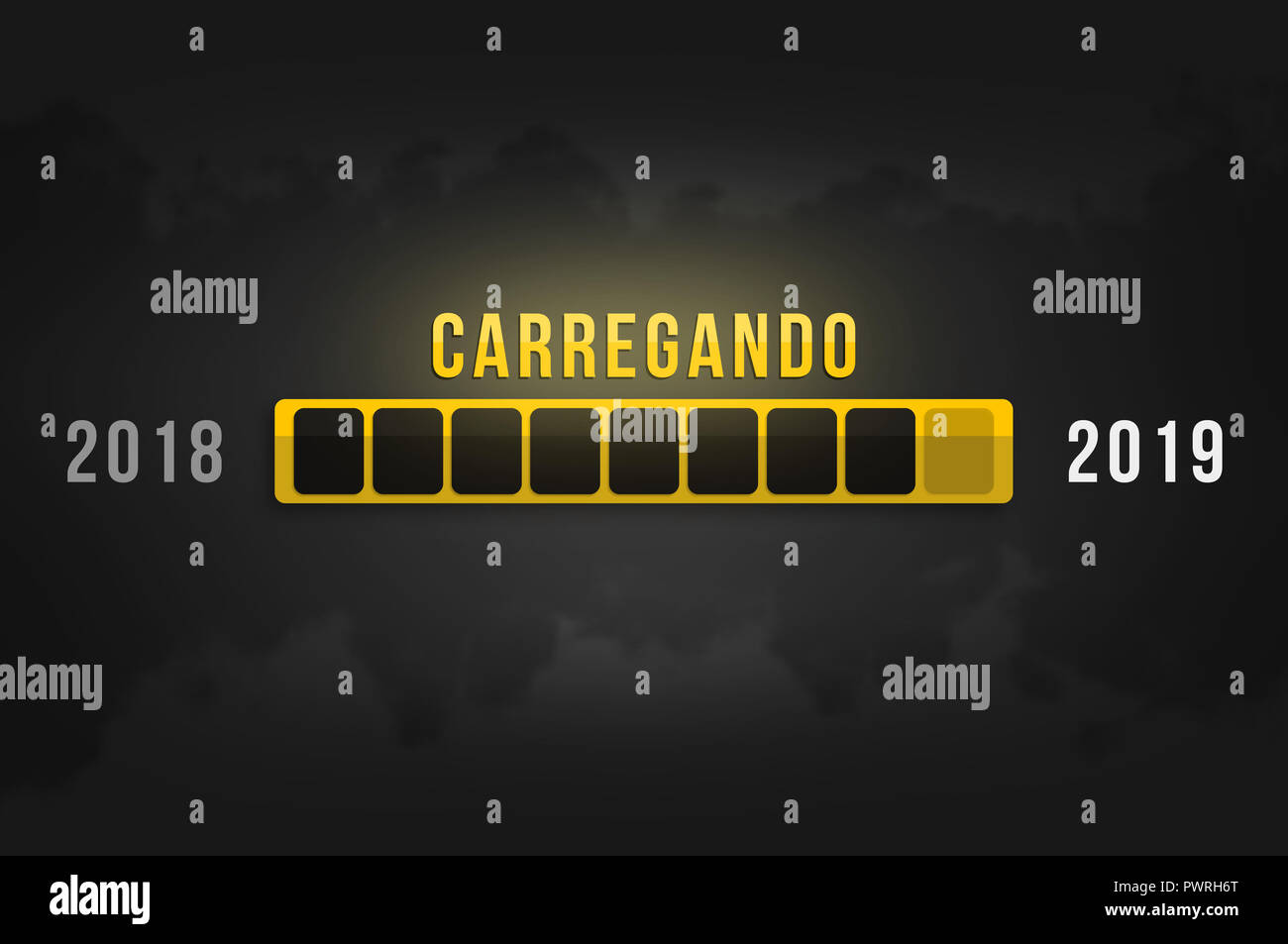 Loading status bar, Carregando 2019 in portuguese. Dark and golden ...