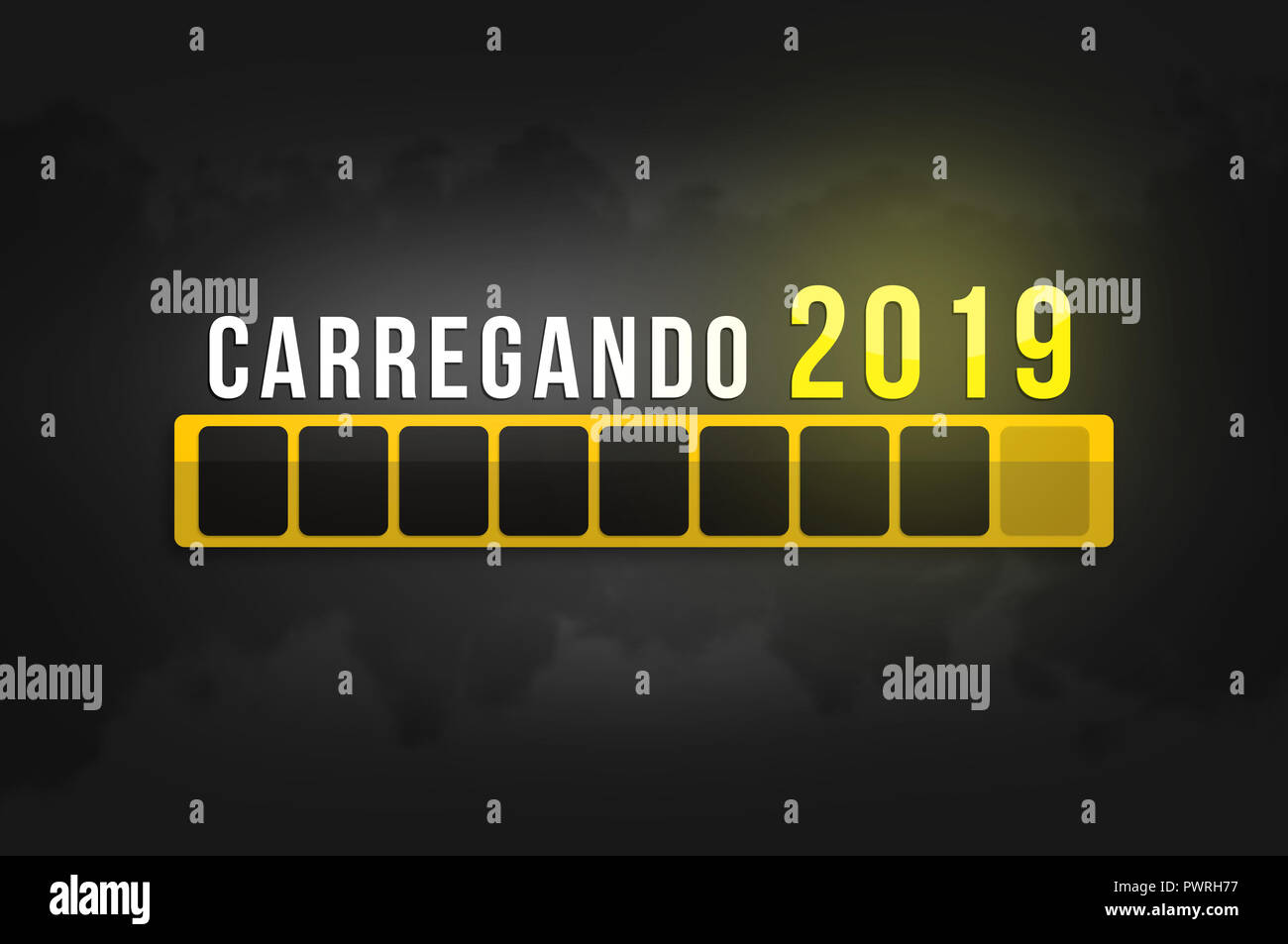 Loading status bar, Carregando 2019 in portuguese. Dark and golden ...