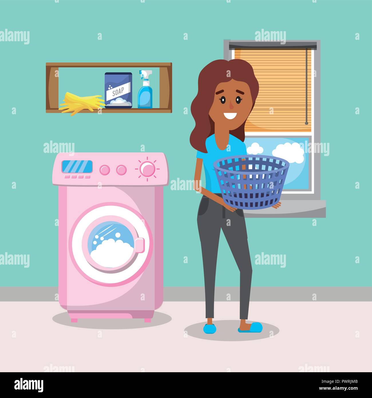 Woman on laundry Stock Vector Image & Art - Alamy
