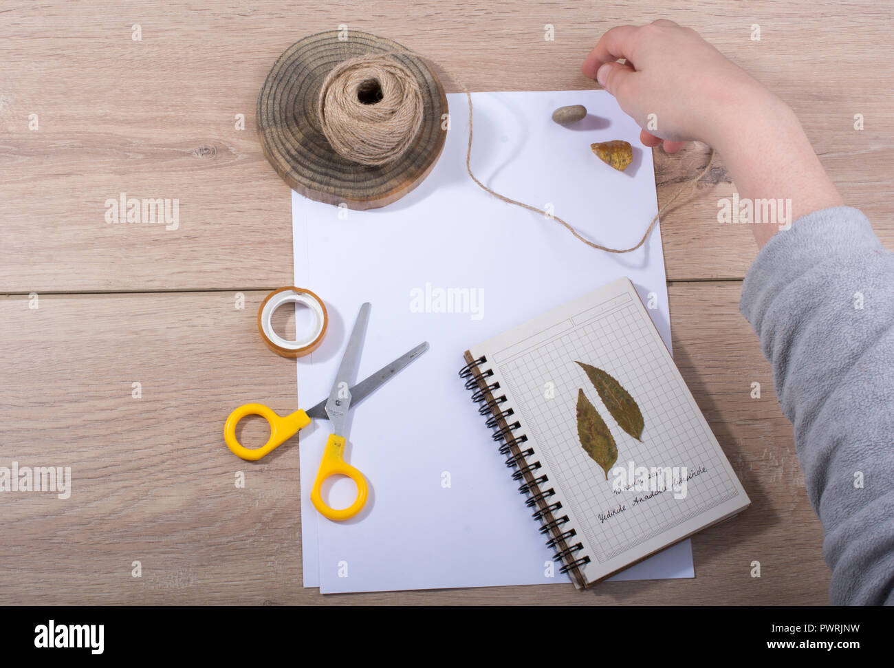 Materials and tools for hand work of art on a desk Stock Photo - Alamy