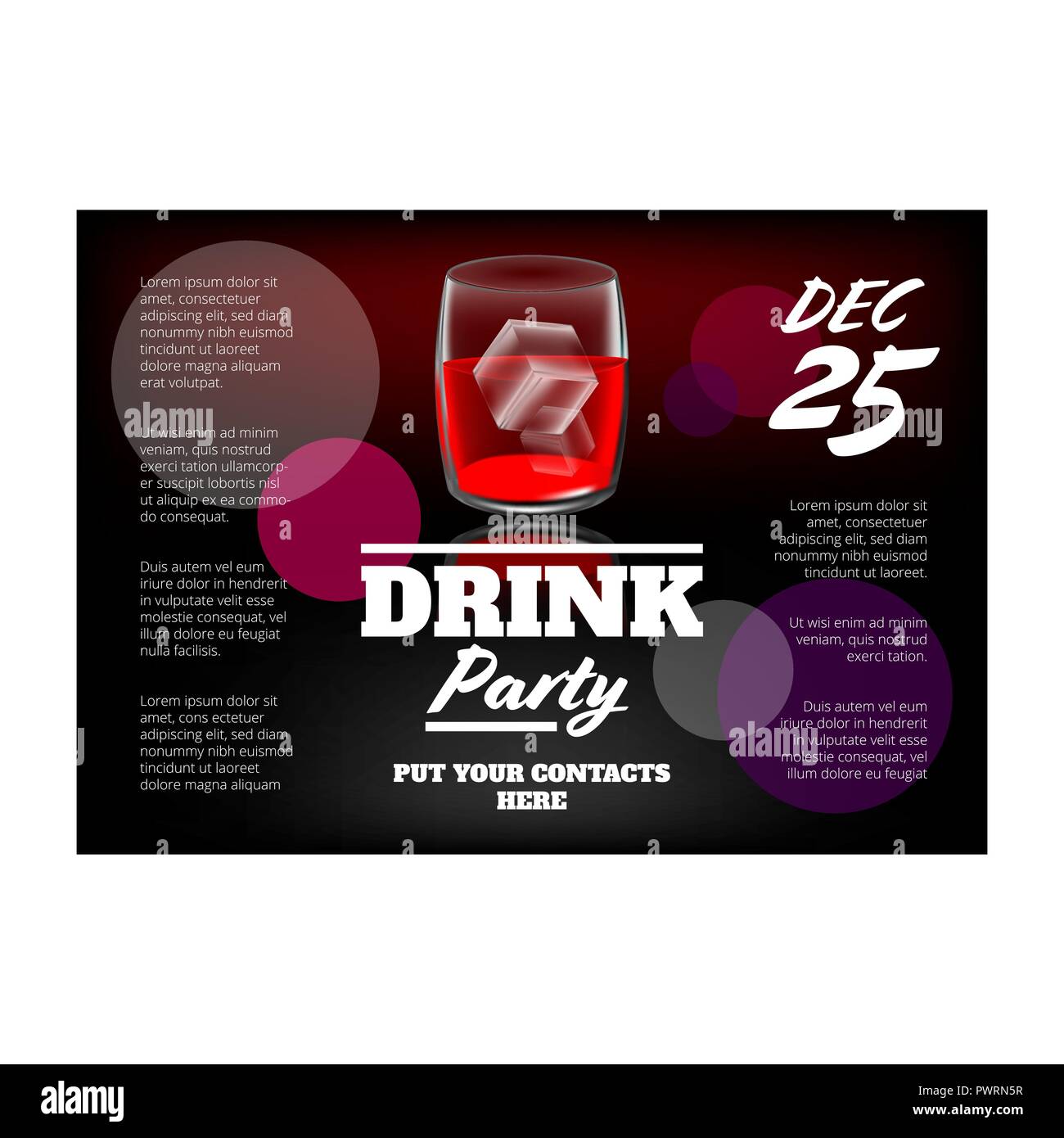 Alcohol party modern flyer with the glass and ice Stock Vector Image ...
