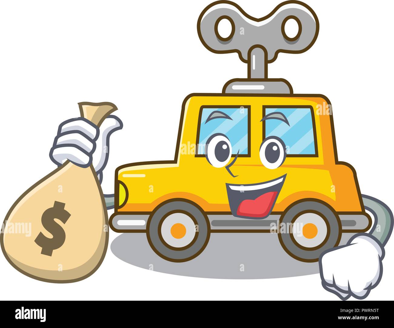With money bag character clockwork car for toy children Stock Vector ...