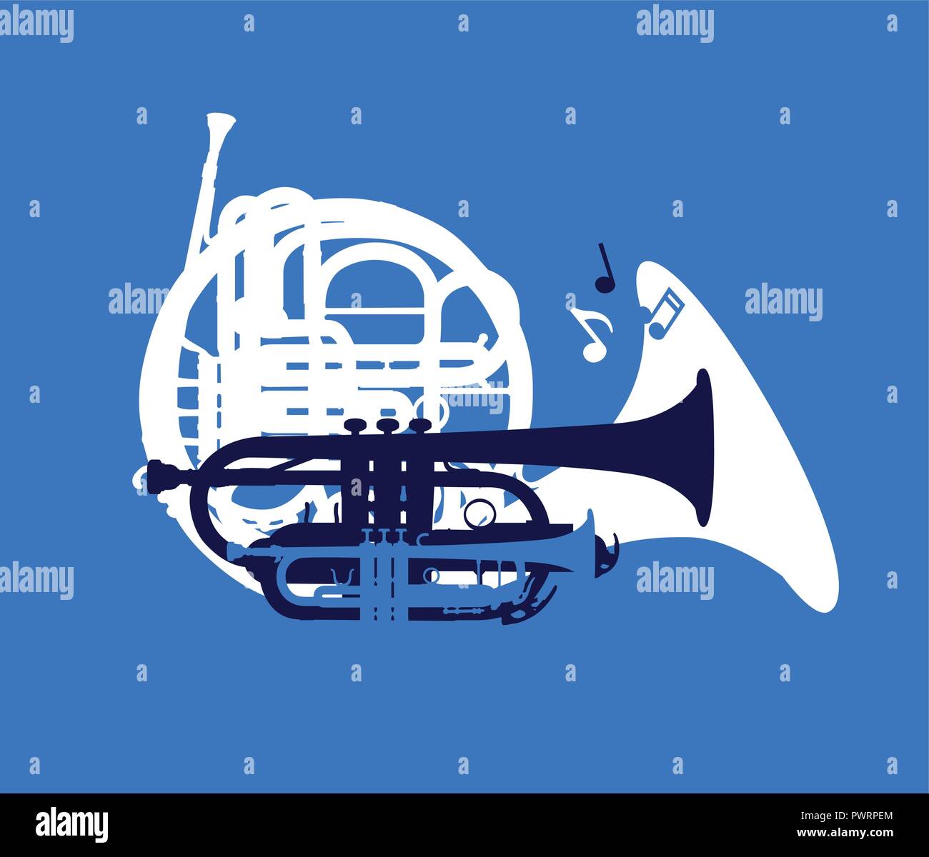 Silhouette of musical wind instruments, jazz festival card, vector ...