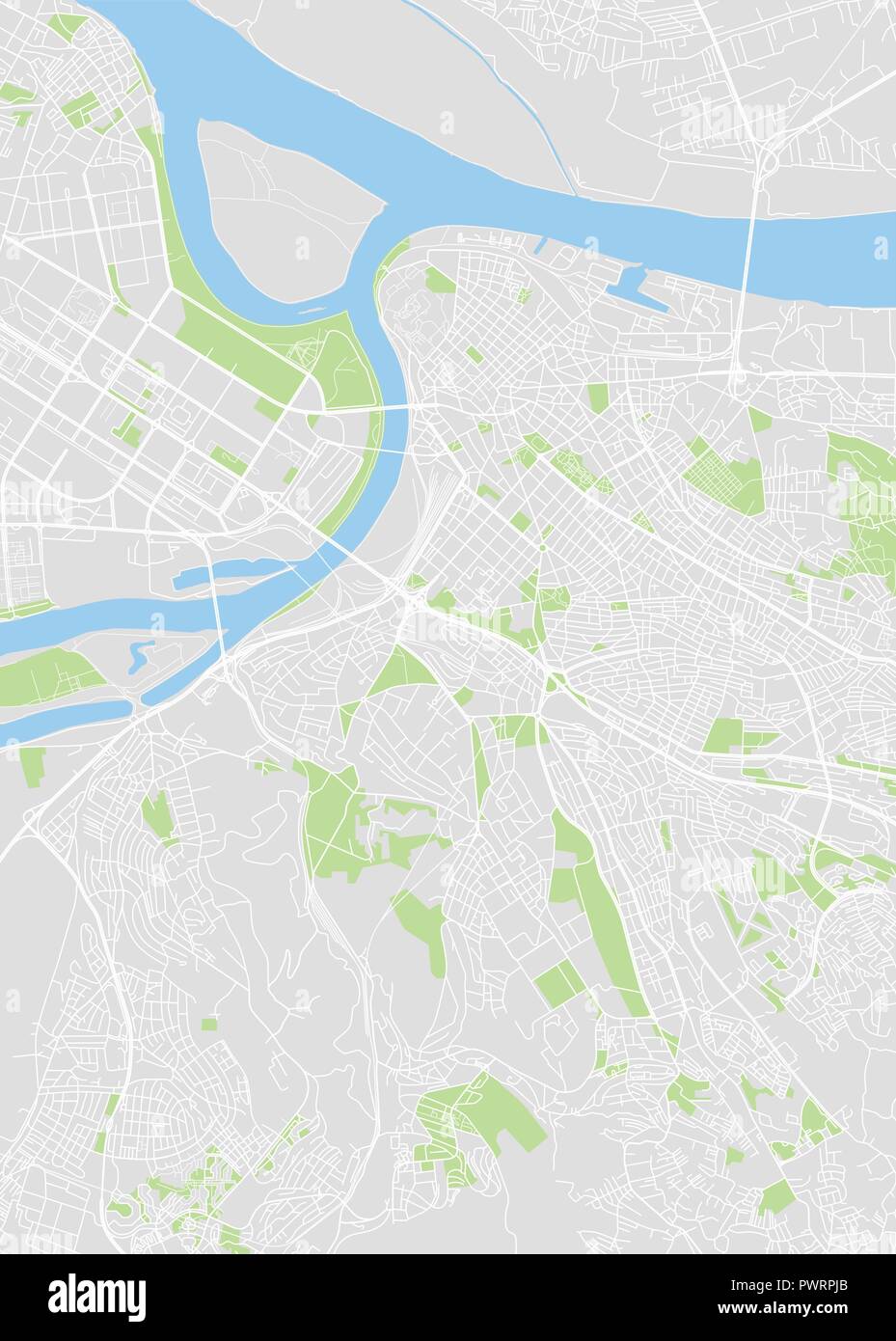 Belgrade colored vector map detailed plan of the city, rivers and ...