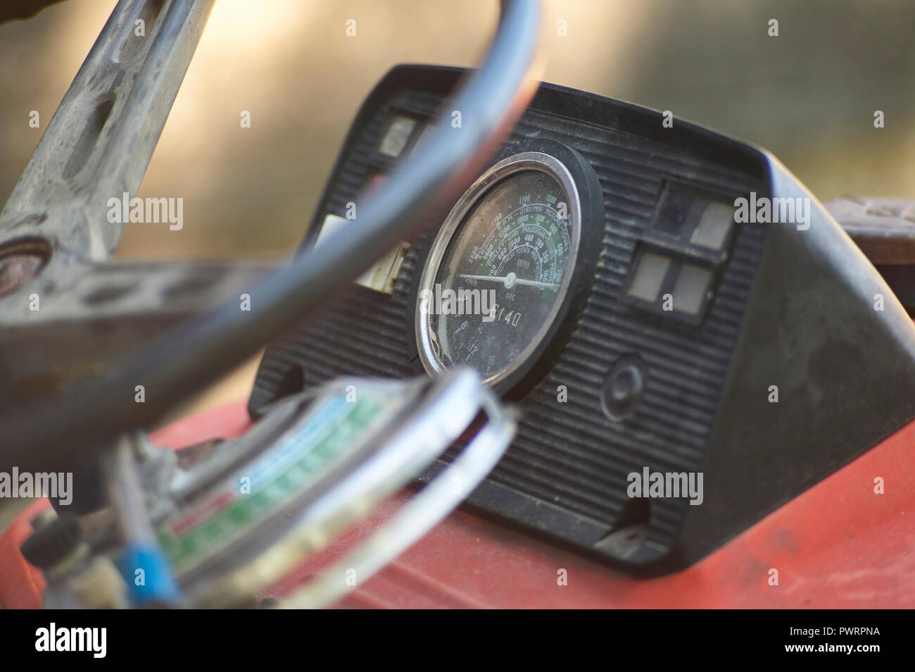 Instrument panel and speedometer of an old vintage tractor used for ...