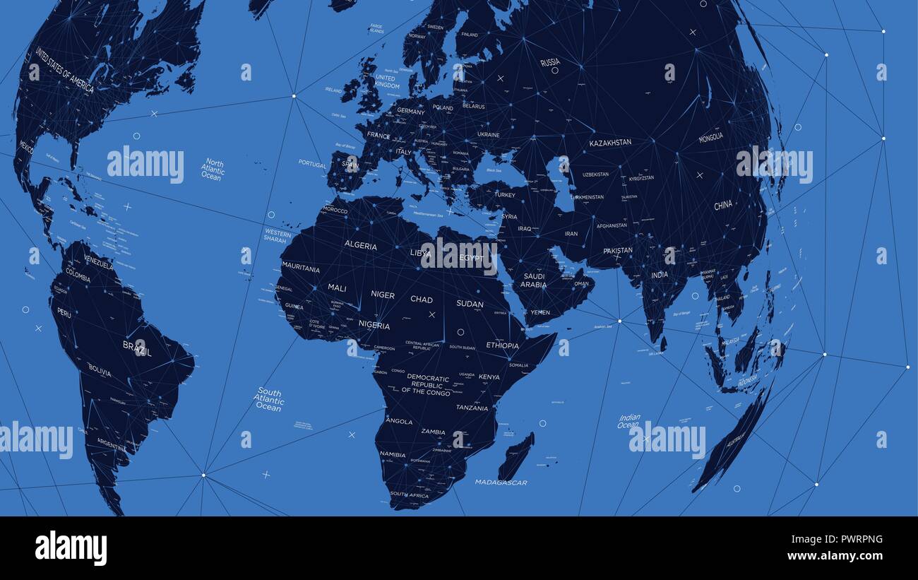 Blue political map of the world, vector flat illustration template for ...