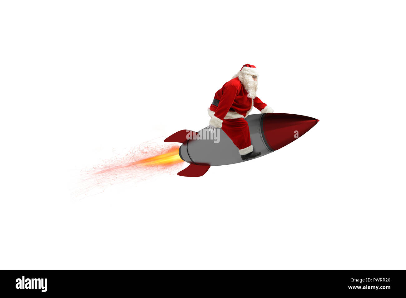 Fast delivery of Christmas gifts. Santa Claus ready to fly with a ...