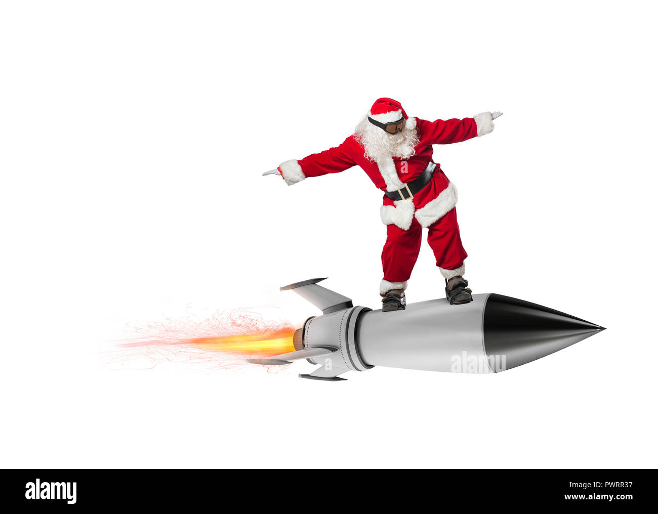 Fast delivery of Christmas gifts. Santa Claus ready to fly with a ...
