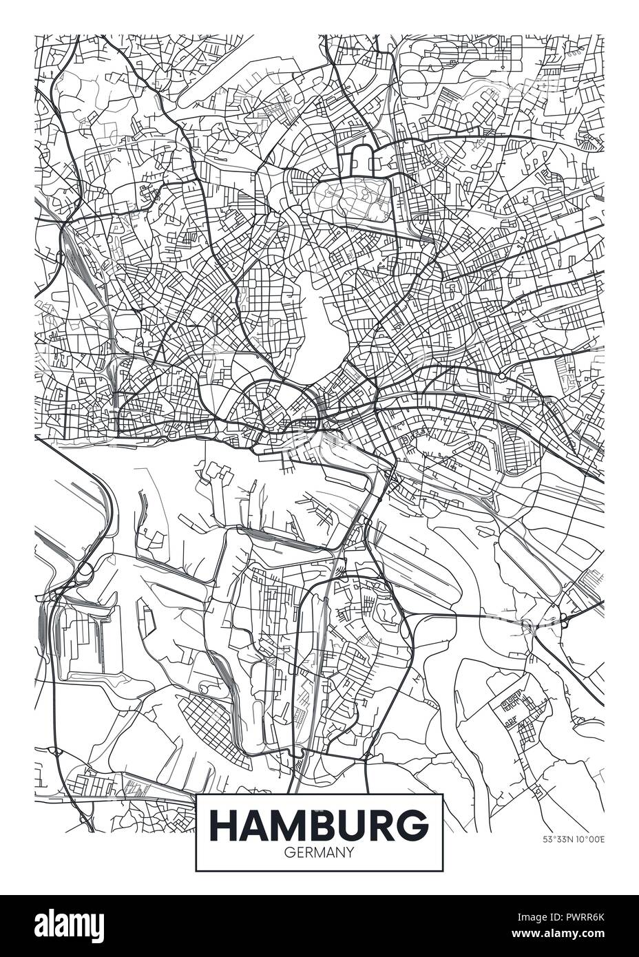 Detailed vector poster city map Hamburg detailed plan of the city ...