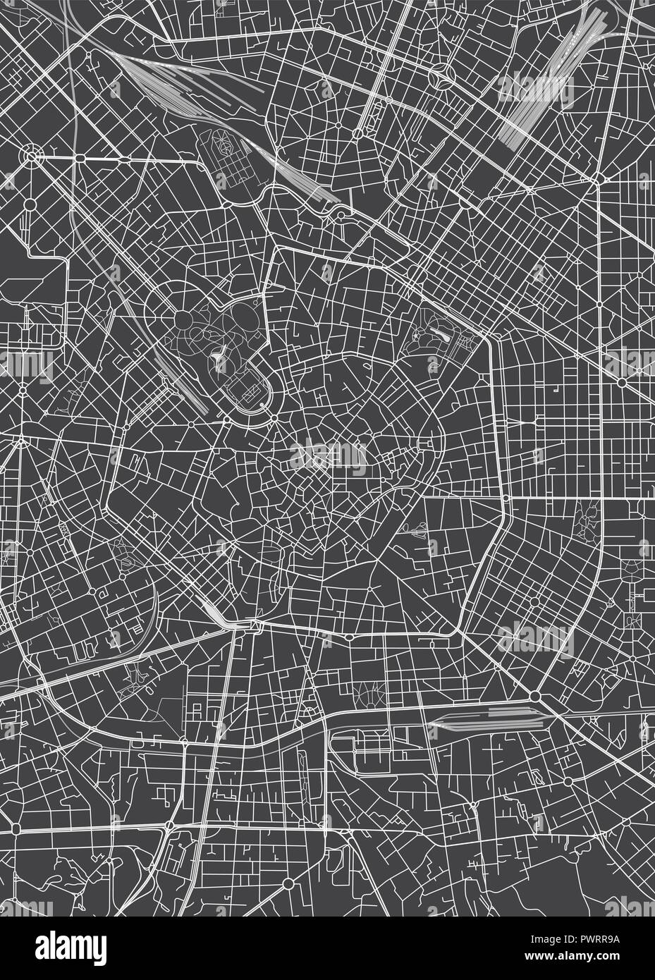 Milan city plan, detailed vector map detailed plan of the city, rivers ...