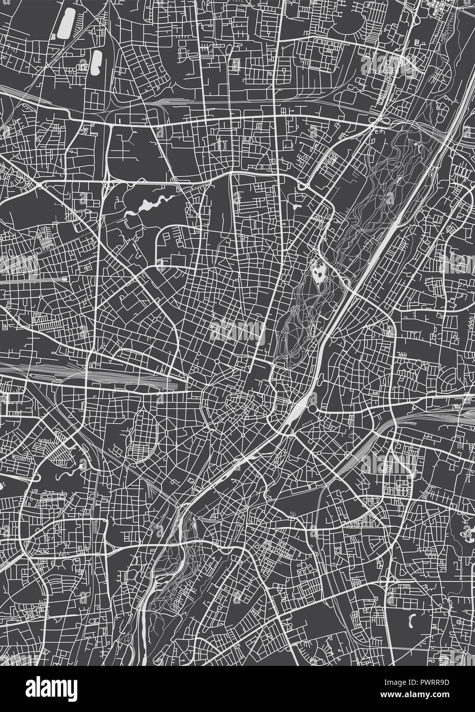 Munich city plan, detailed vector map detailed plan of the city, rivers and streets Stock Vector ...