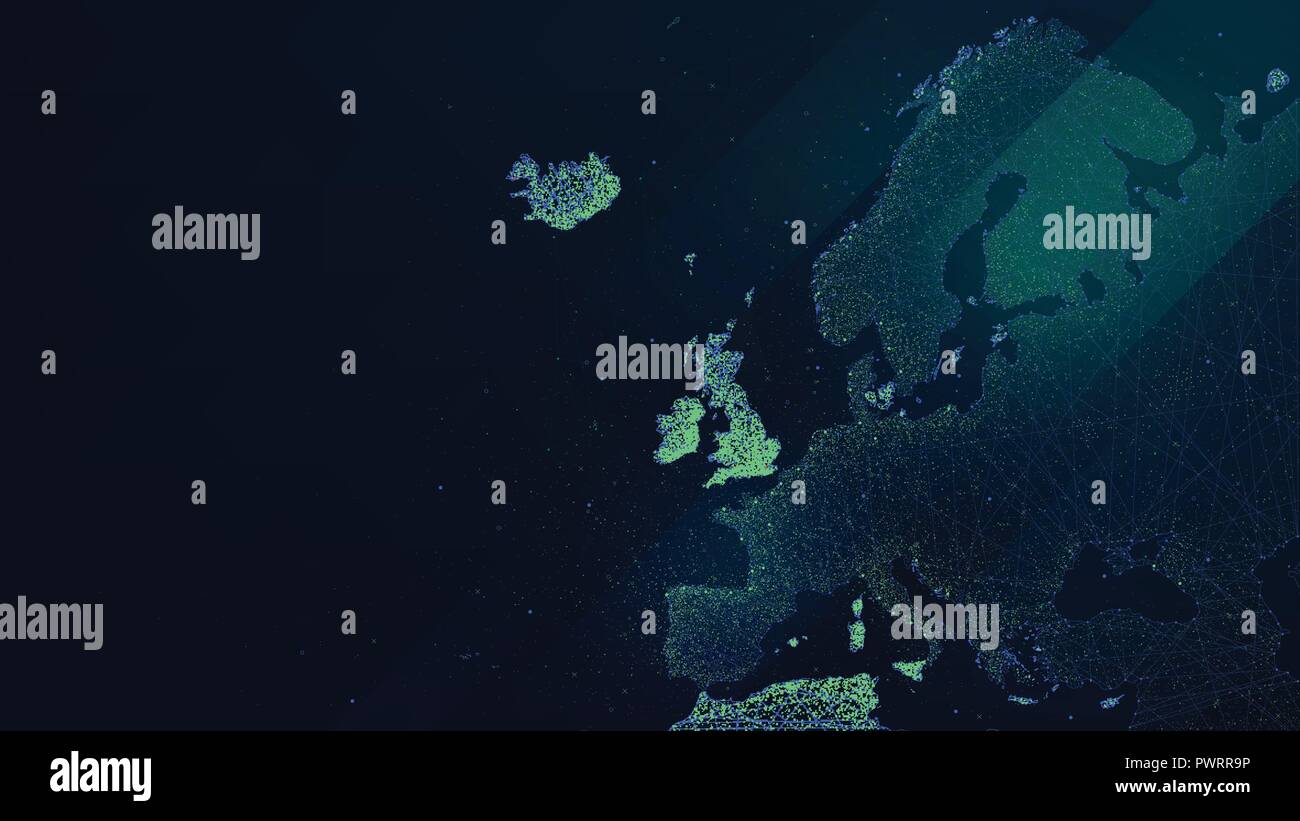Polygonal map of Europe with luminous particles, technology futuristic ...