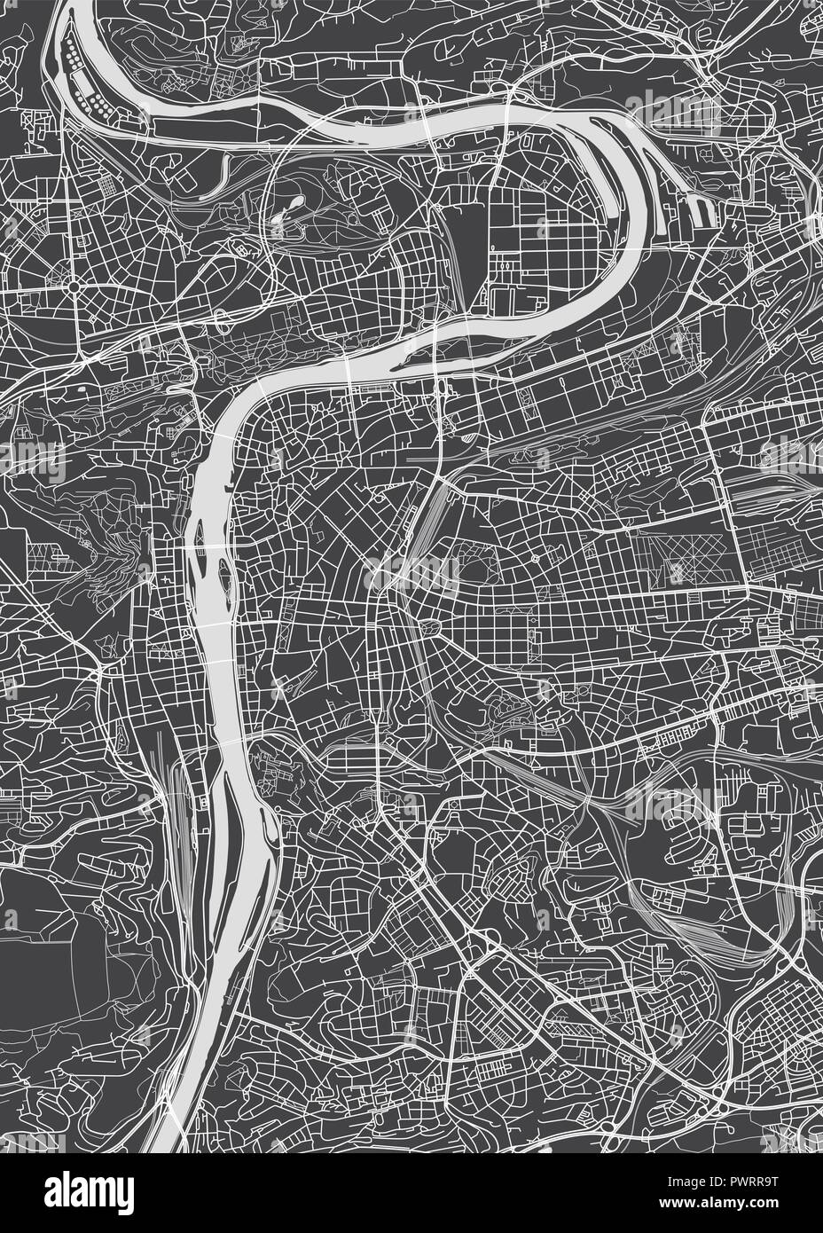 Prague city plan, detailed vector map detailed plan of the city, rivers ...