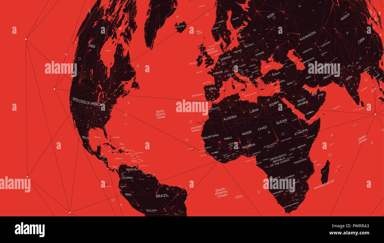 Red political map of the world, vector flat illustration template for ...